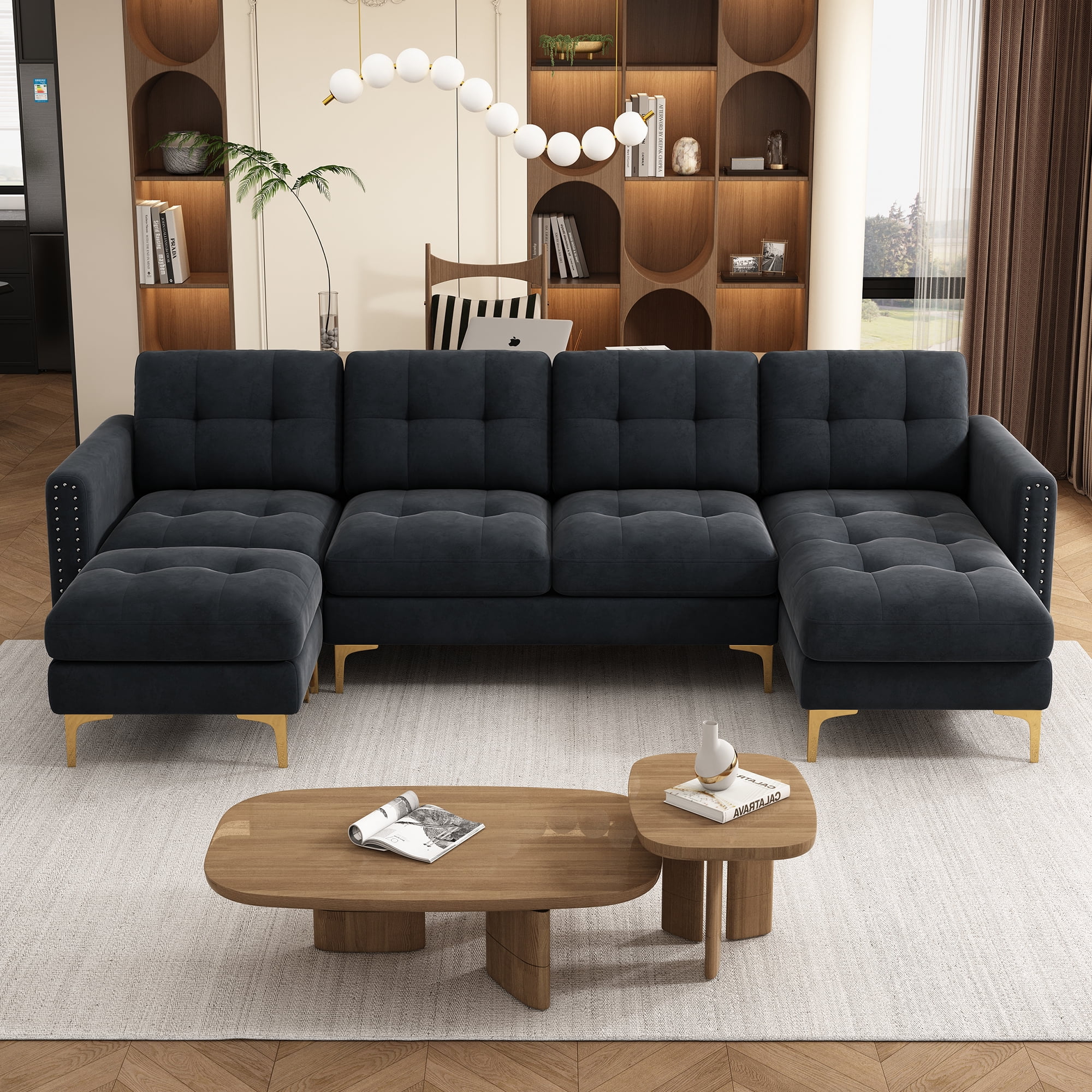 JONPONY 111" U Shape Convertible Sectional Sofa Couch with Movable ...