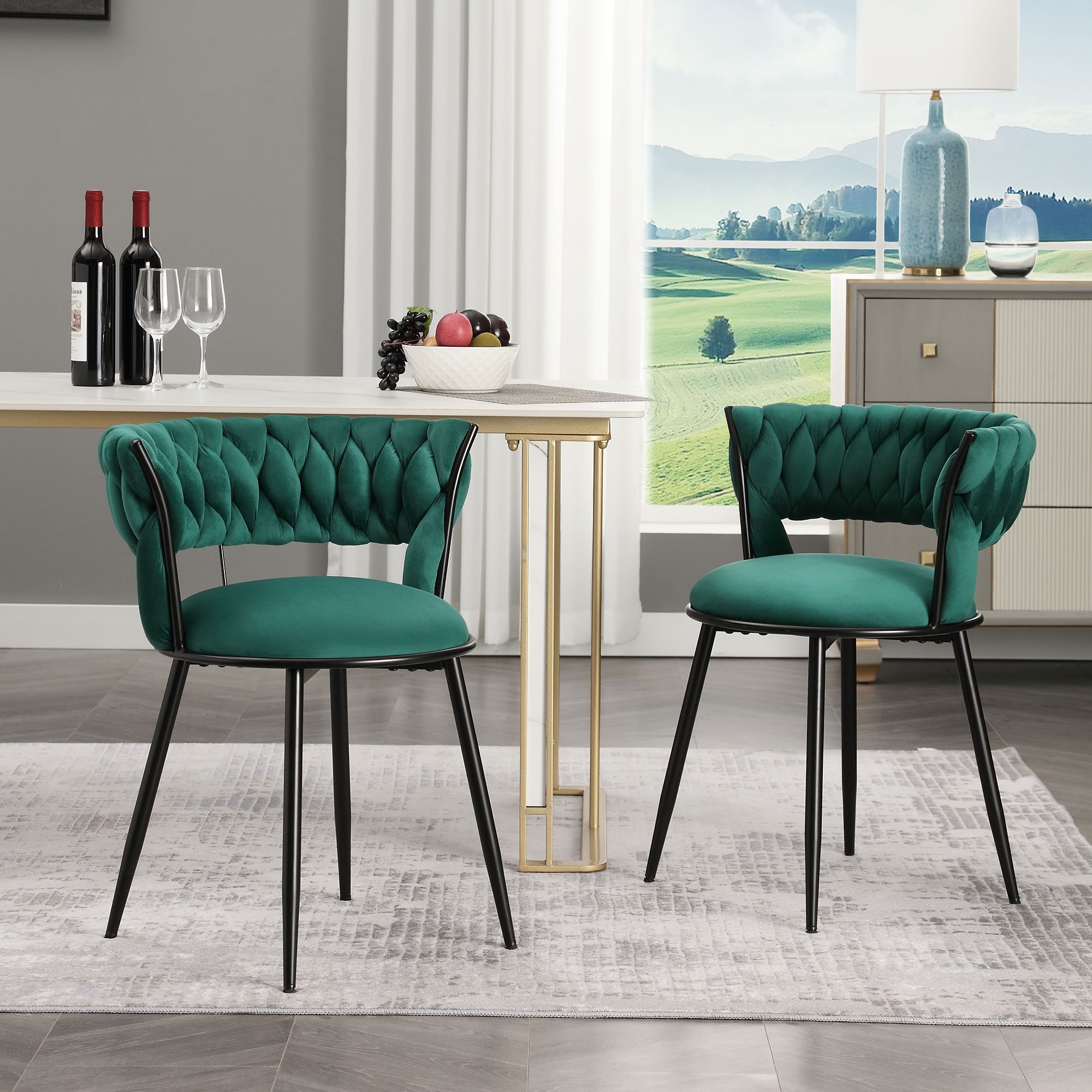 Better Homes & Gardens Wyatt Velvet Dining Chairs, Olive, 2 Pack ...