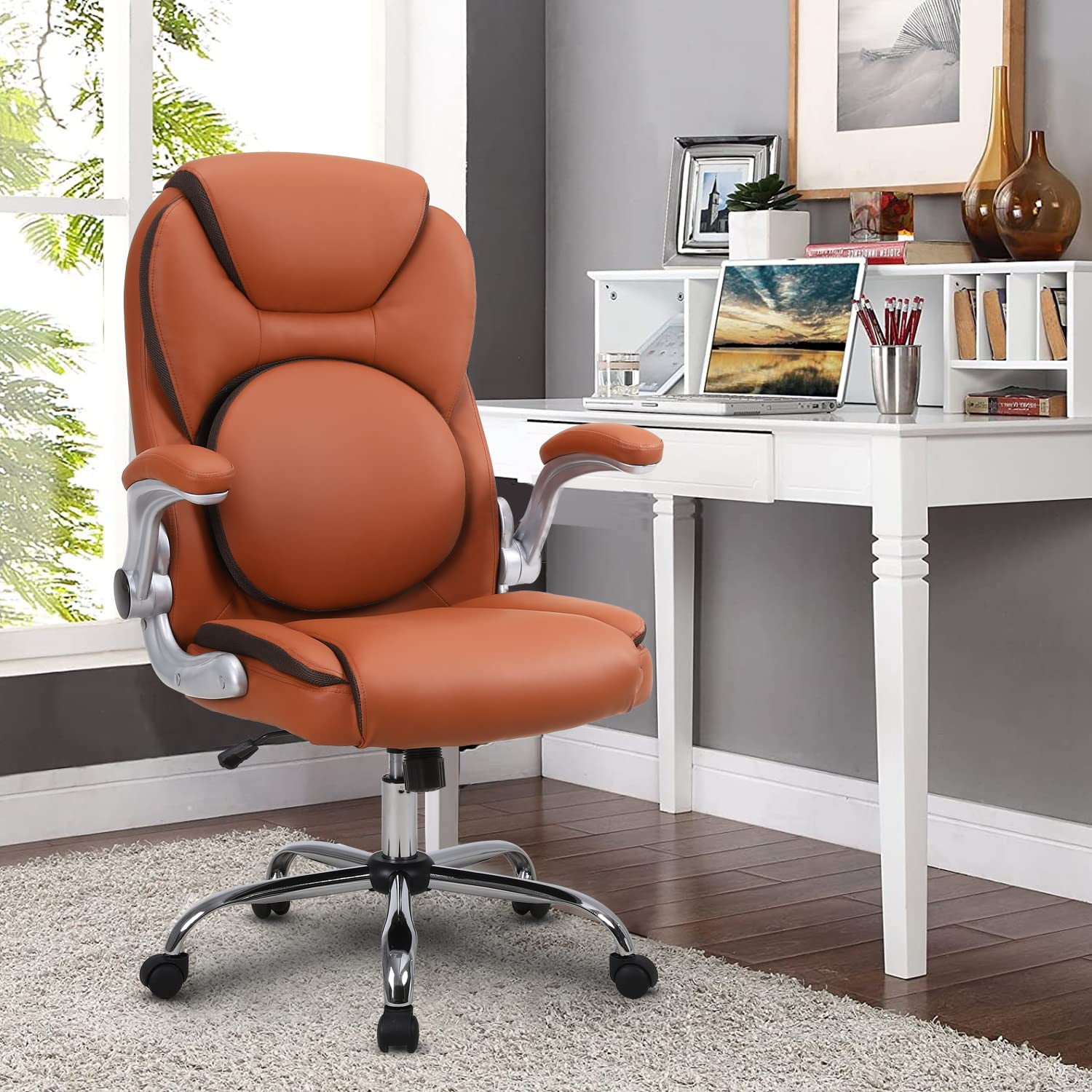 JONPONY Velvet Lumbar Support Executive Office Chair, 90°-120° Rocking Ergonomic Home Office ...