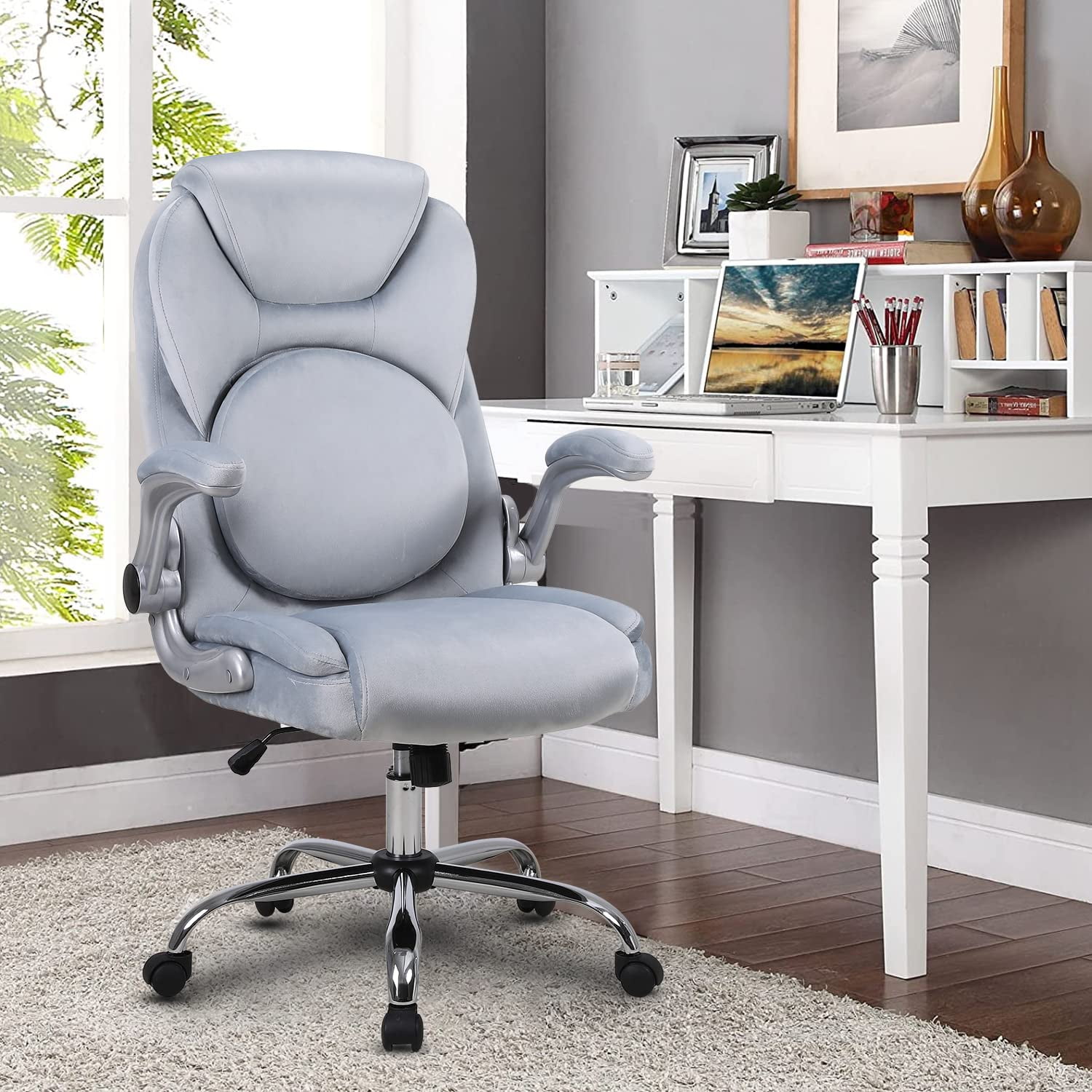 JONPONY Velvet Lumbar Support Executive Office Chair, 90°-120° Rocking ...