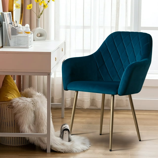 JONPONY Blue Velvet Desk Chair, Mid-Century, Armless, Gold Legs ...