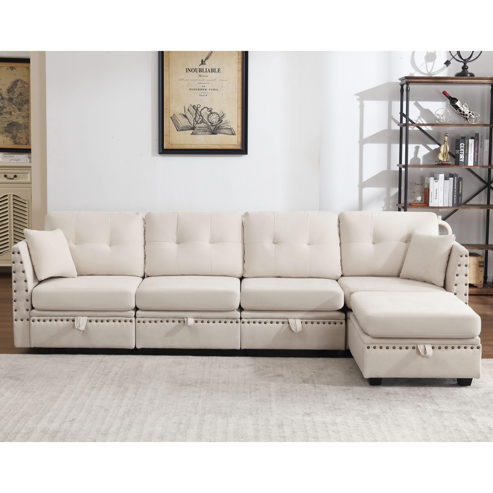 JONPONY Vintage Modular Sectional Sofa, Convertible U Shaped Sofa Couch ...