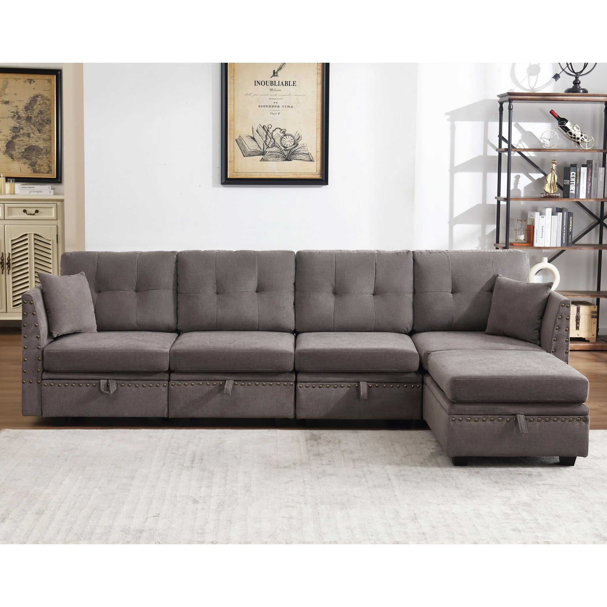 JONPONY Vintage Modular Sectional Sofa, Convertible U Shaped Sofa Couch ...