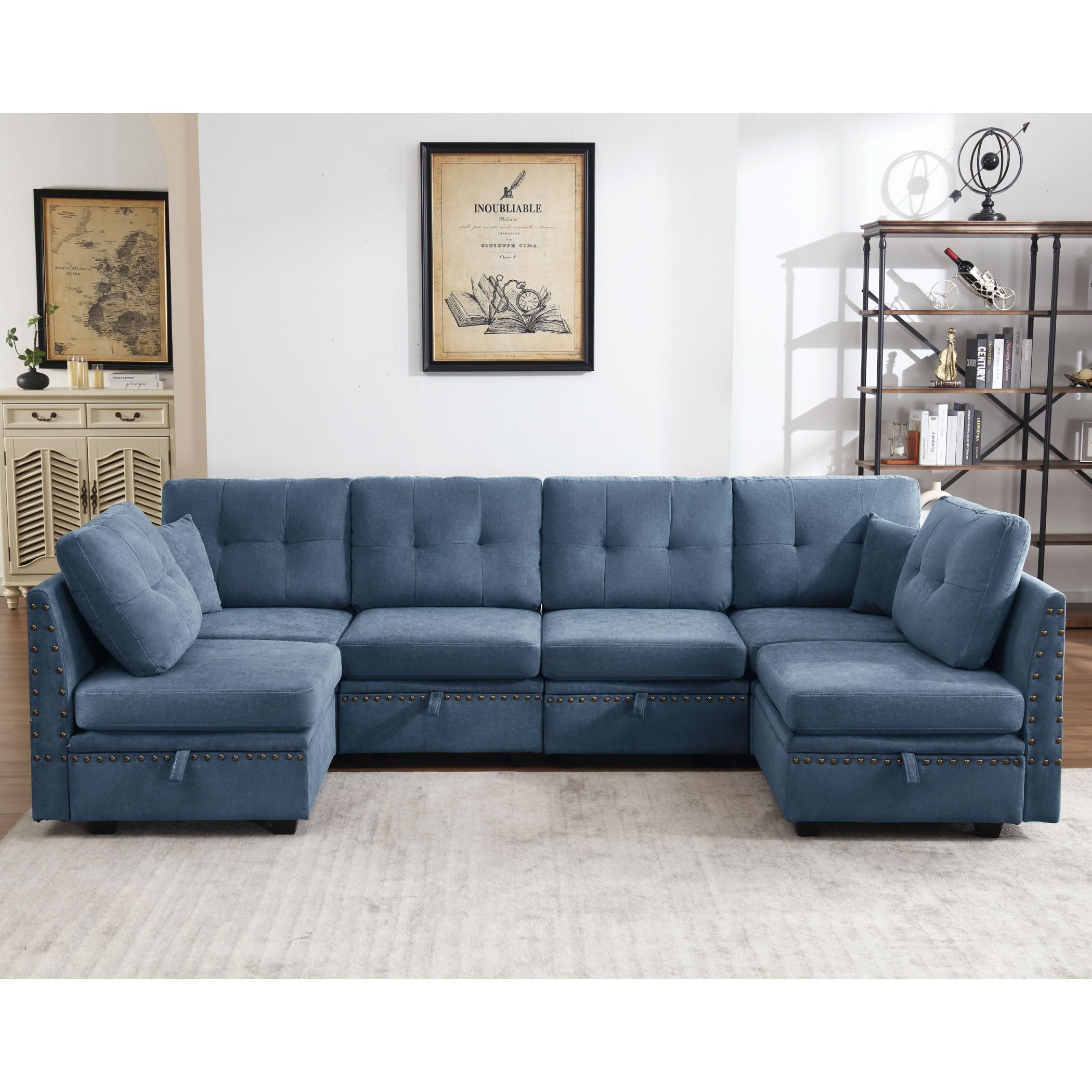 JONPONY Vintage Modular Sectional Sofa, Convertible U Shaped Sofa Couch ...
