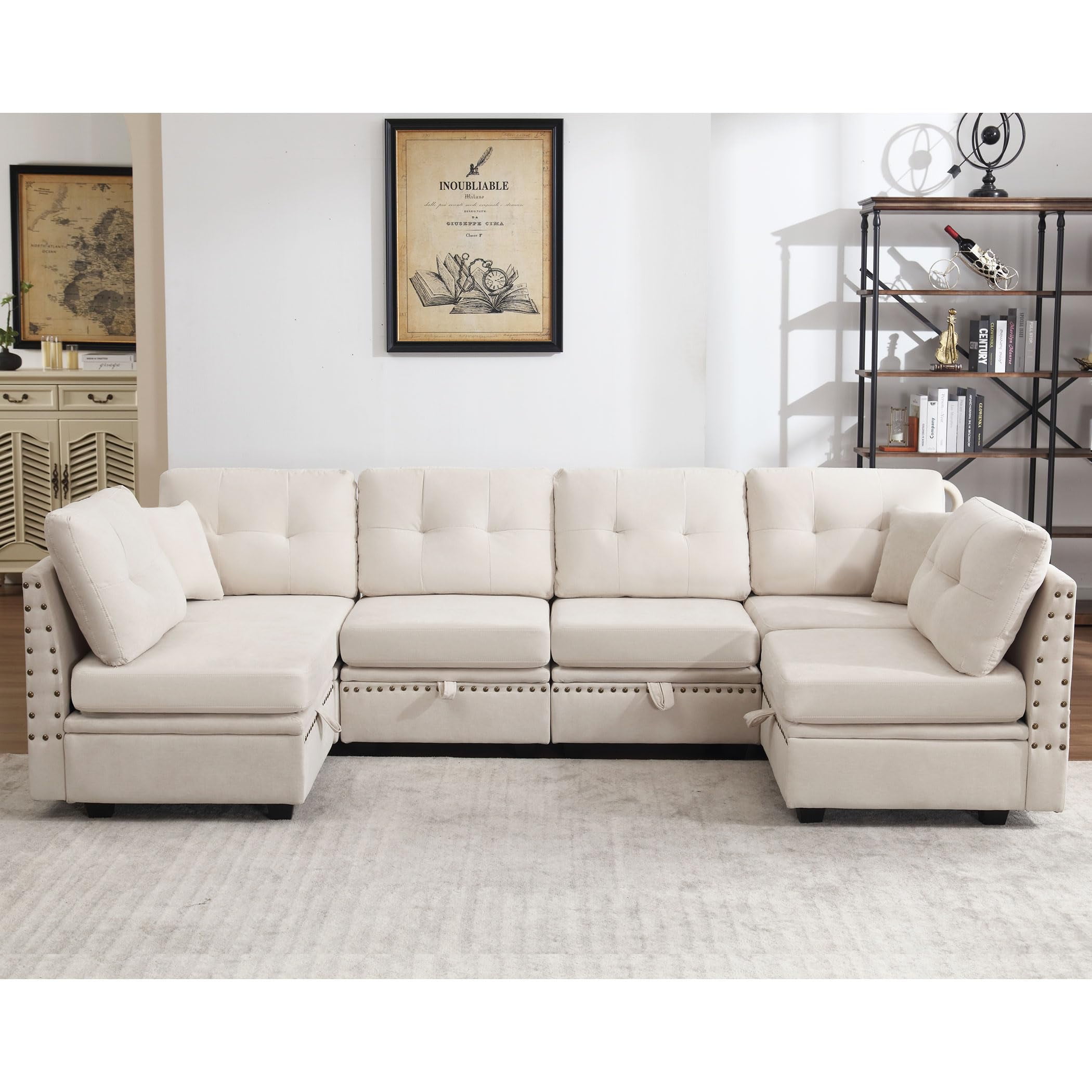 JONPONY Vintage Modular Sectional Sofa, Convertible U Shaped Sofa Couch ...