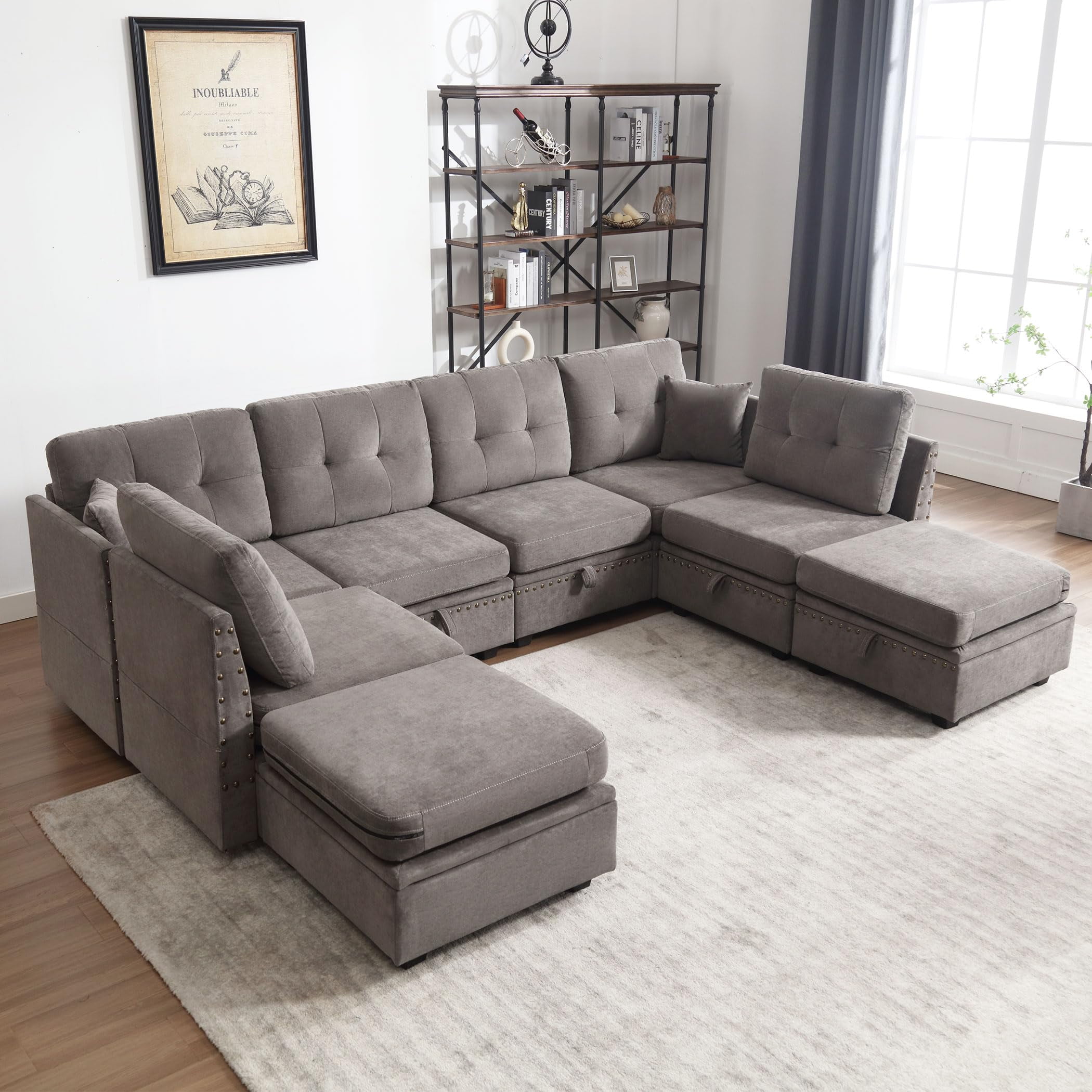 JONPONY Vintage Modular Sectional Sofa, Convertible U Shaped Sofa Couch ...