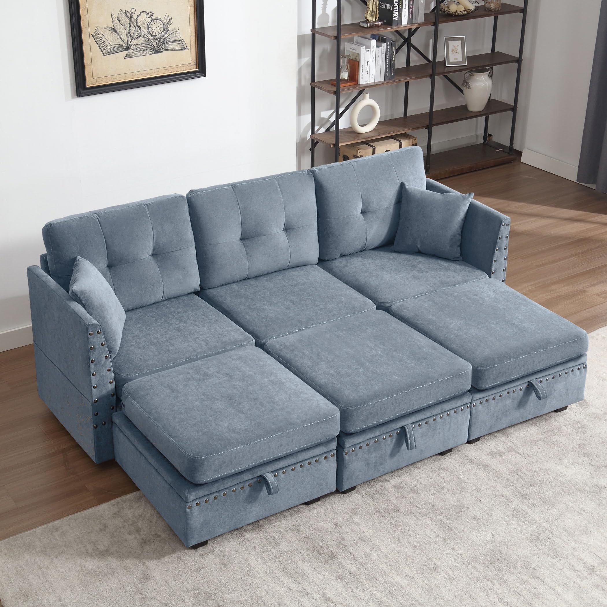 JONPONY Vintage Modular Sectional Sofa Sleeper Couch Set Convertible ...