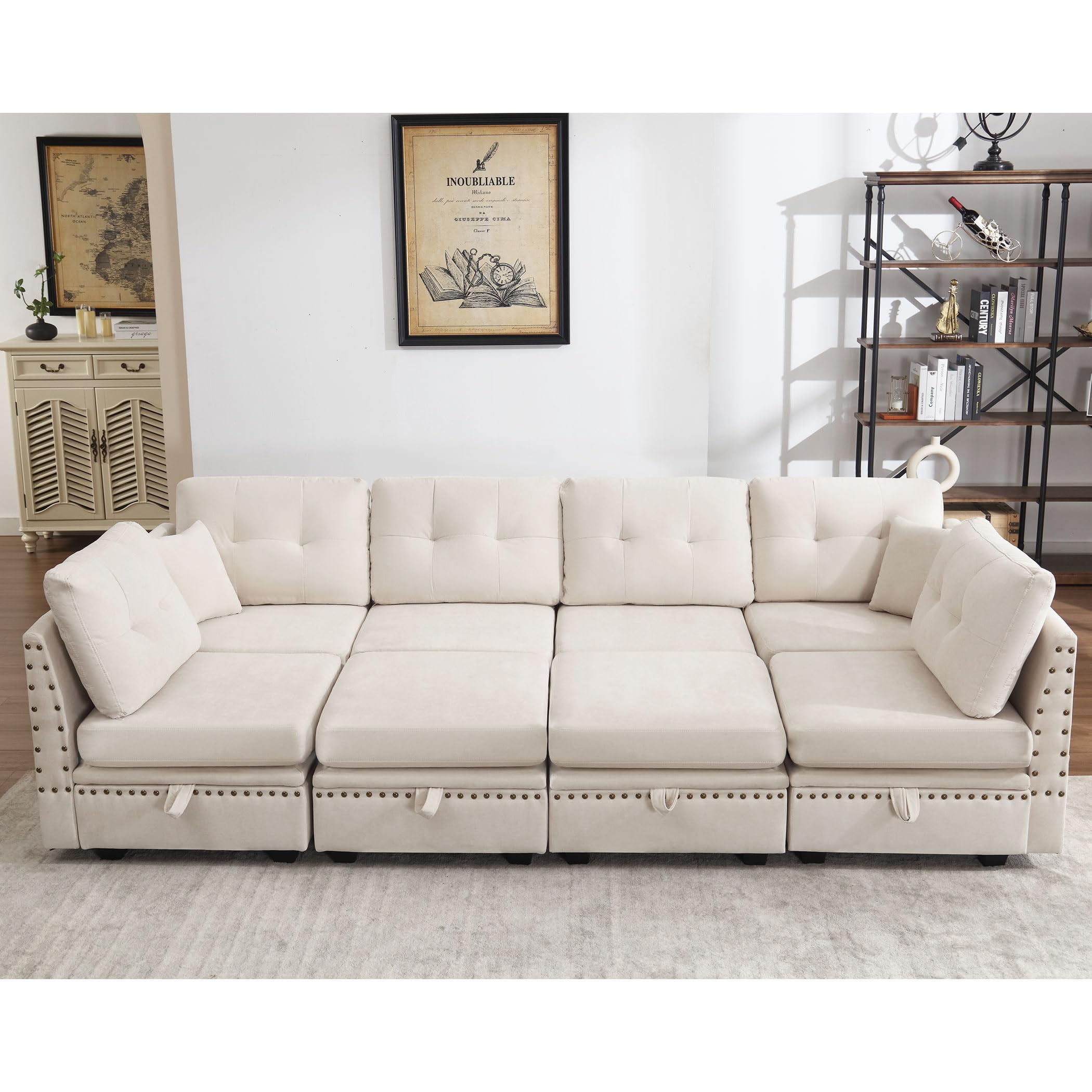 JONPONY Vintage Modular Sectional Sofa Sleeper Couch Set Convertible ...