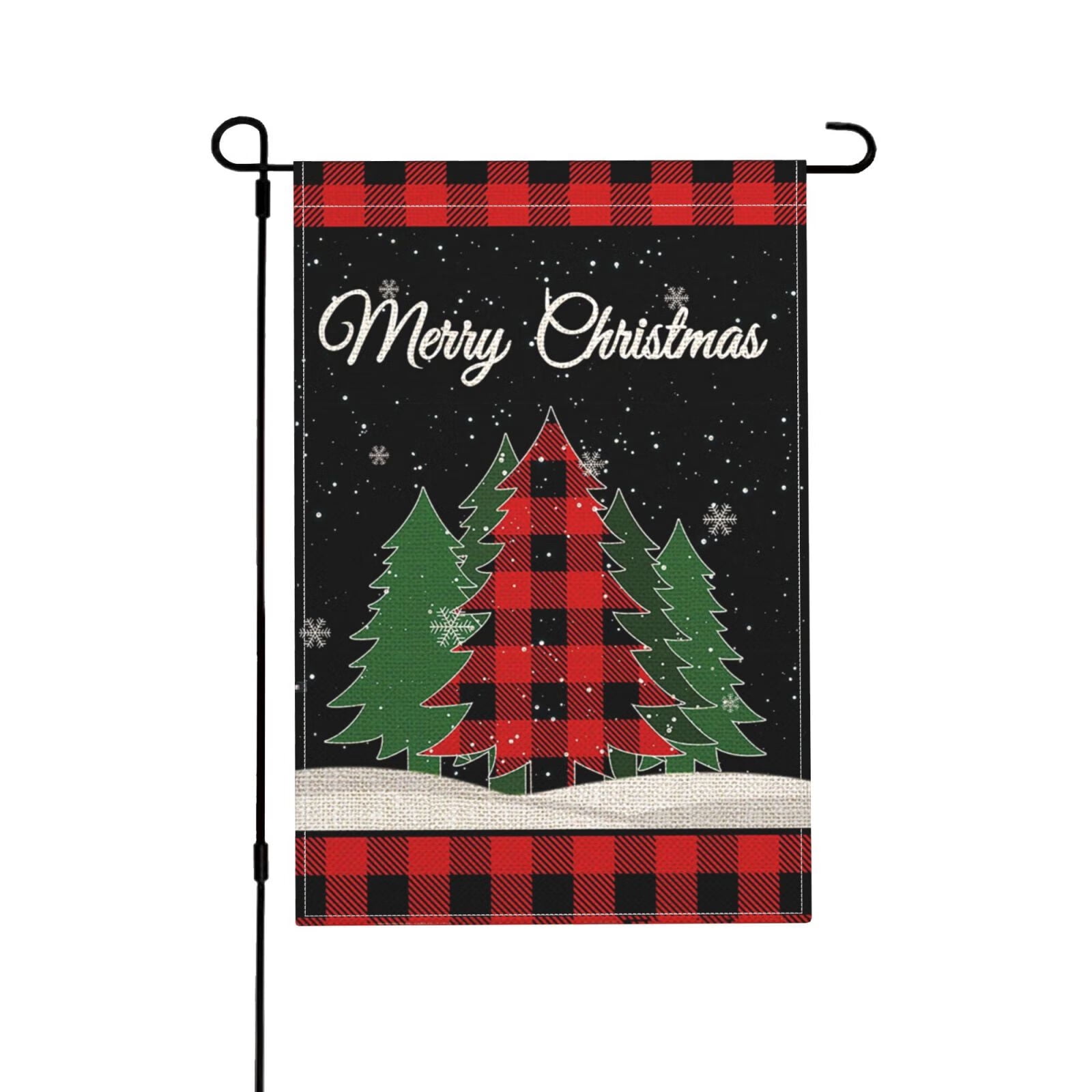 JOOCAR 12” x 18” Burlap Merry Christmas Buffalo Plaid Outdoor Flag and ...