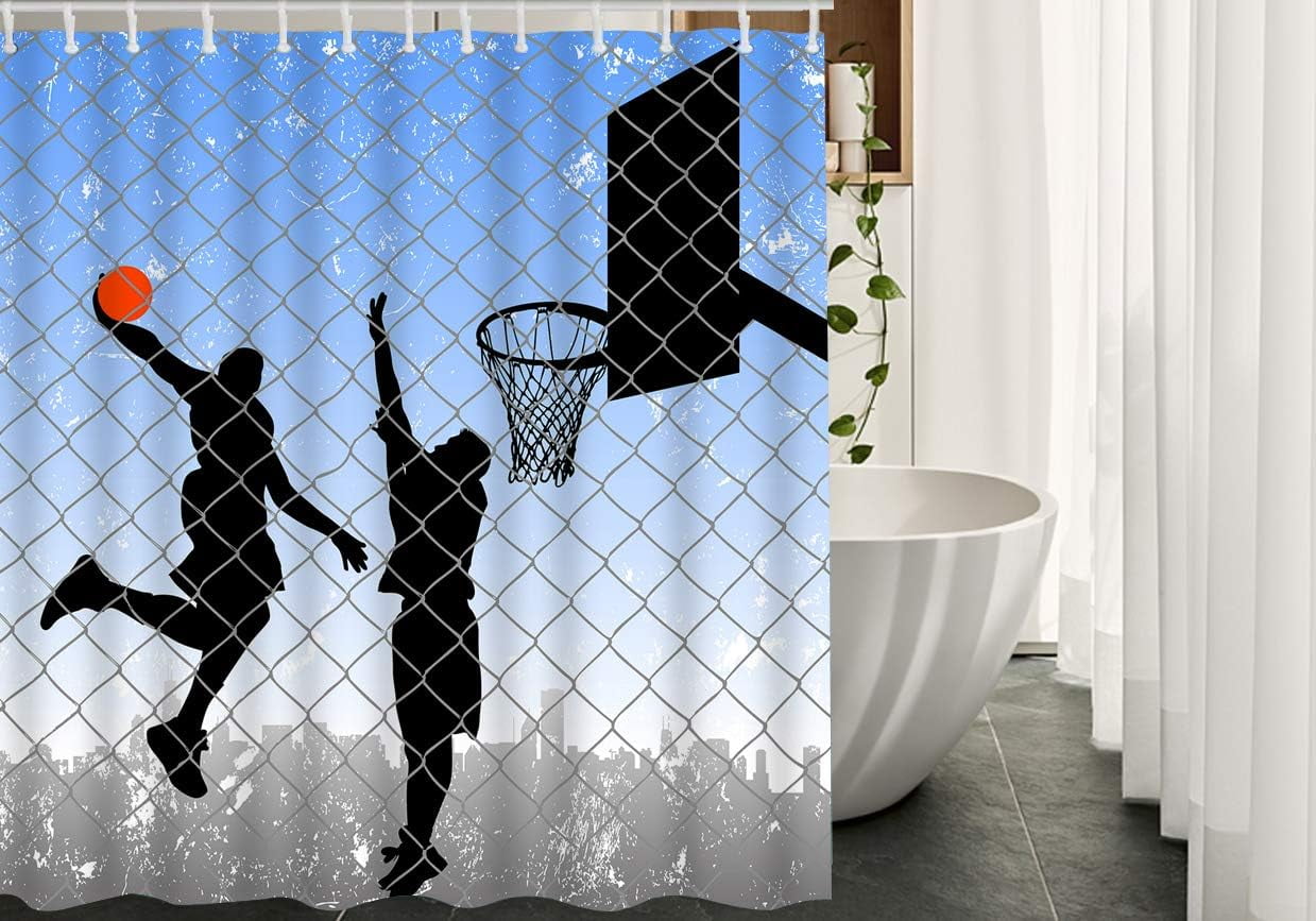 JOOCAR Basketball Fabric Shower Curtain with Hooks Sports Hoop Street ...