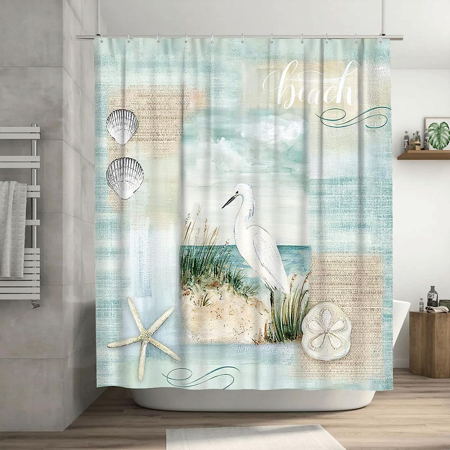 JOOCAR Beach Seashell Shower Curtain Ocean Coastal Nautical Bathroom ...