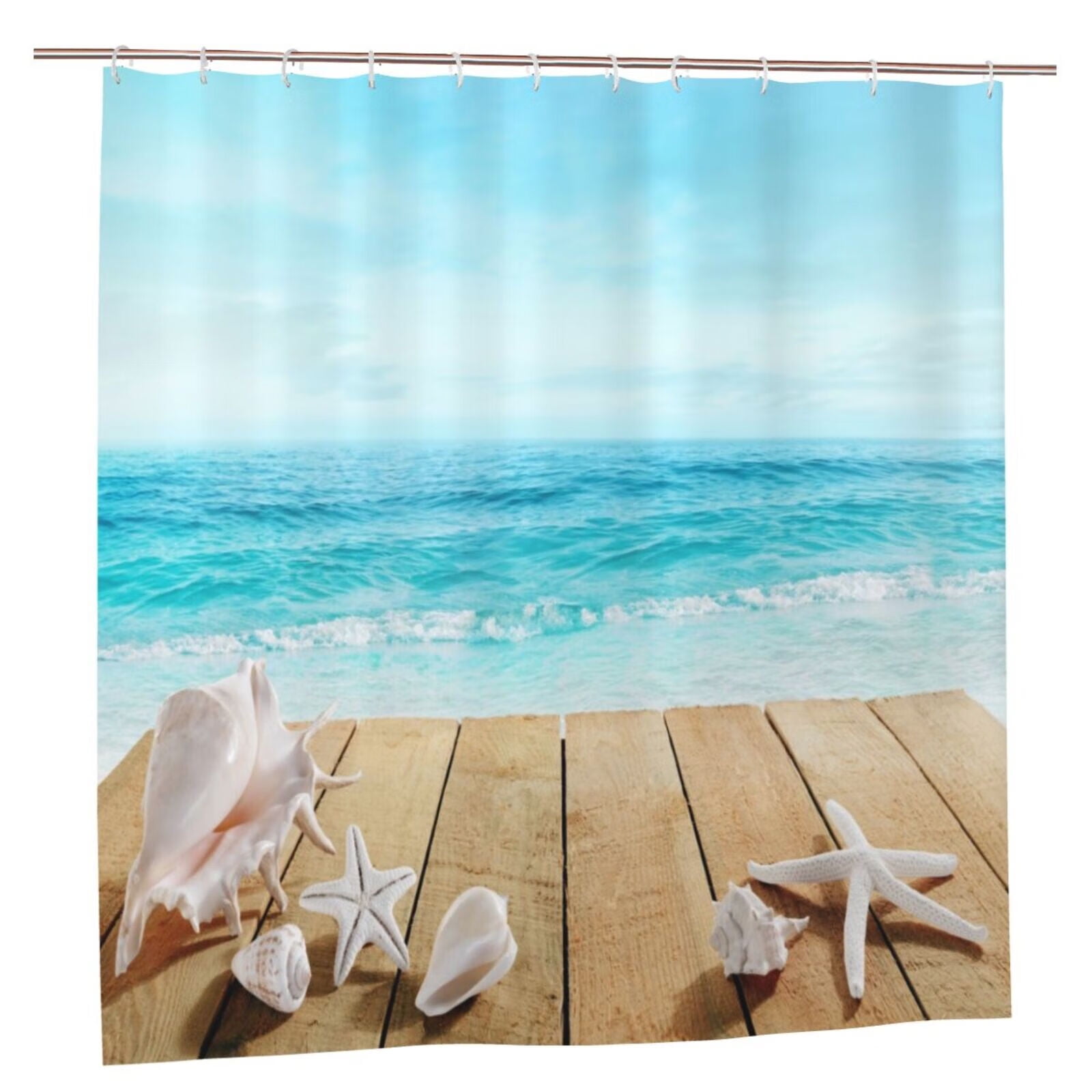 JOOCAR Beach Starfish Shower Curtain, Blue Sea Wavy Ocean Surface ...