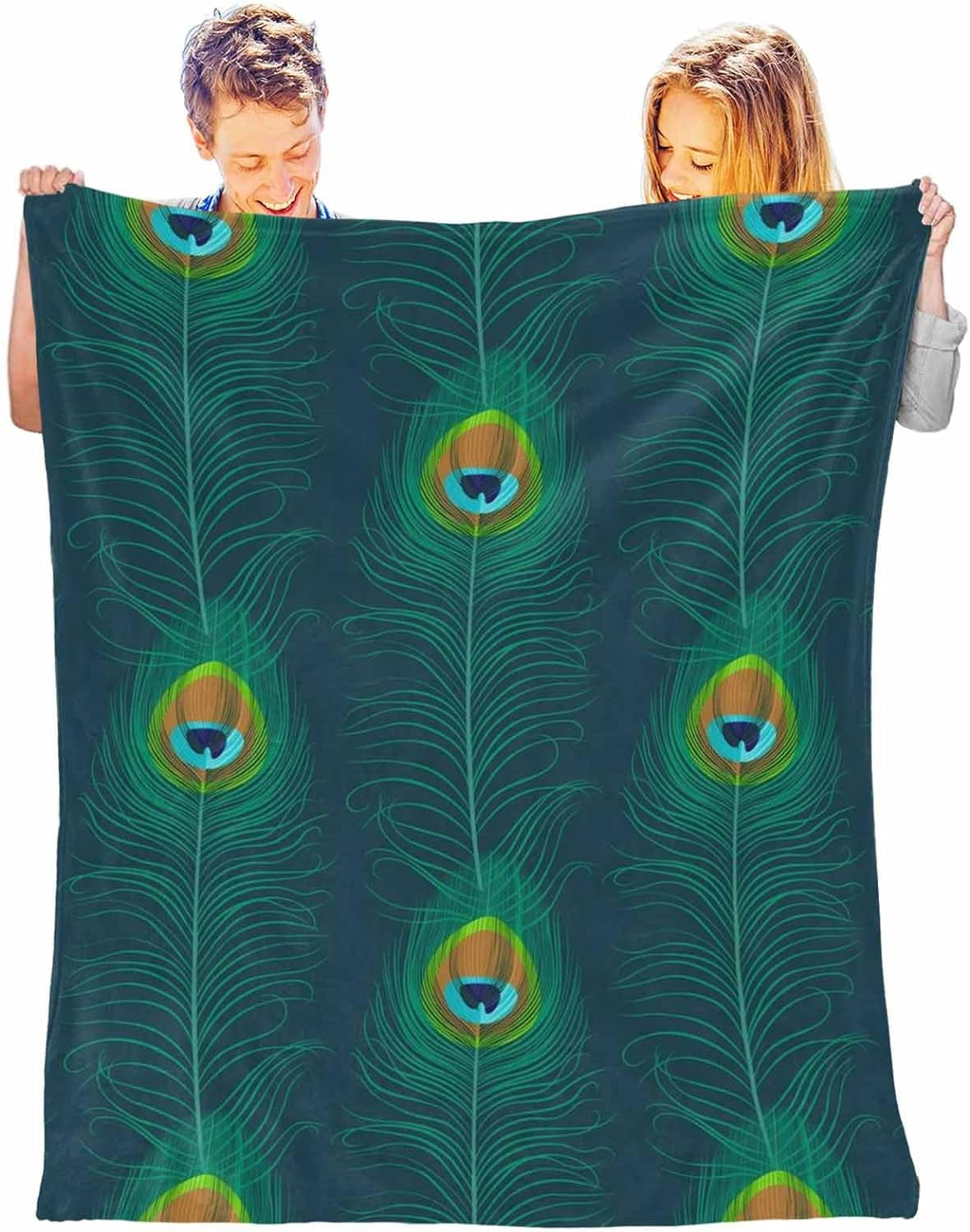 JOOCAR Bed Blankets Peacock Feather Plush Throw Blanket Bed Blankets ...