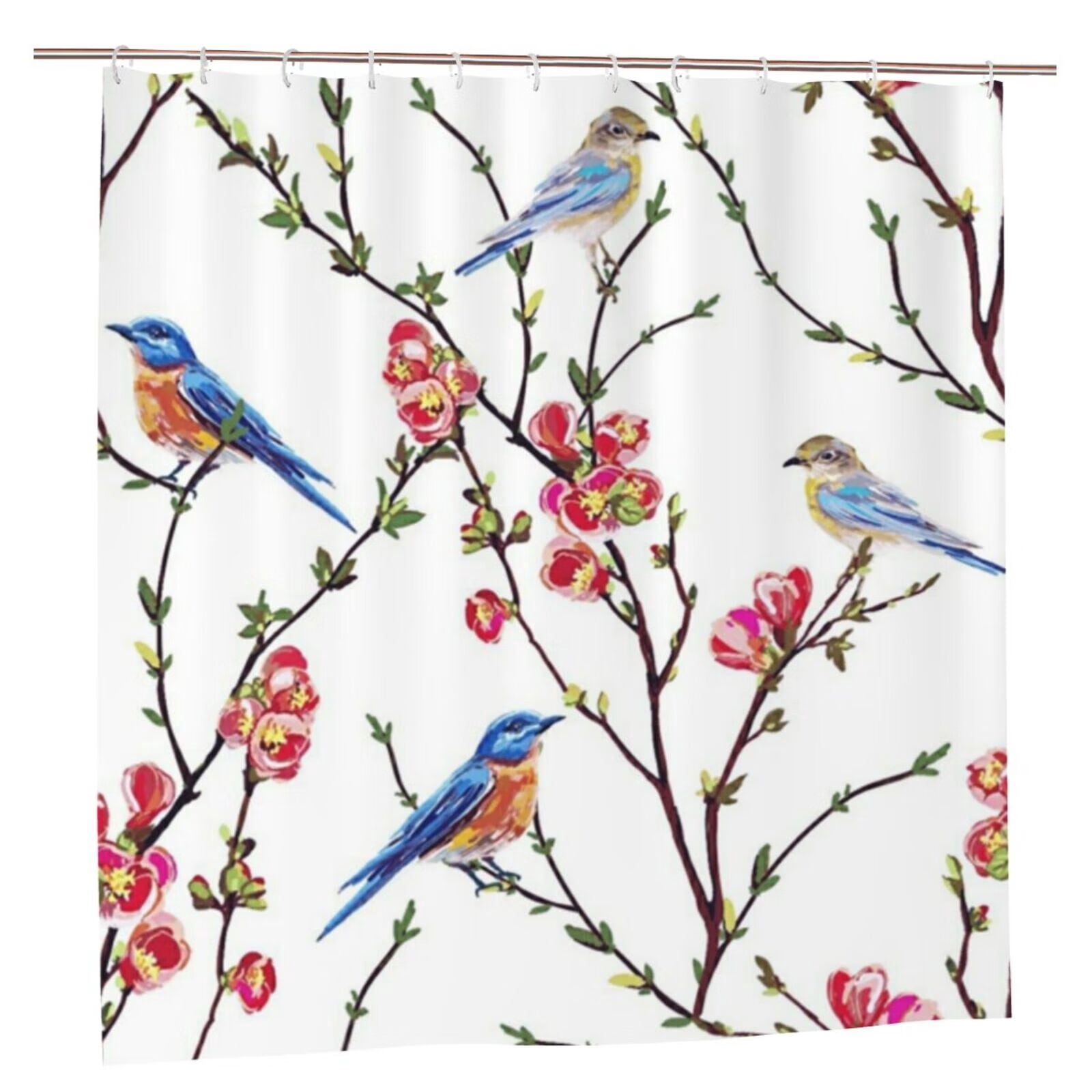 JOOCAR Bird Bathroom Curtains Cute Blue Birds On Tree Branch Green ...