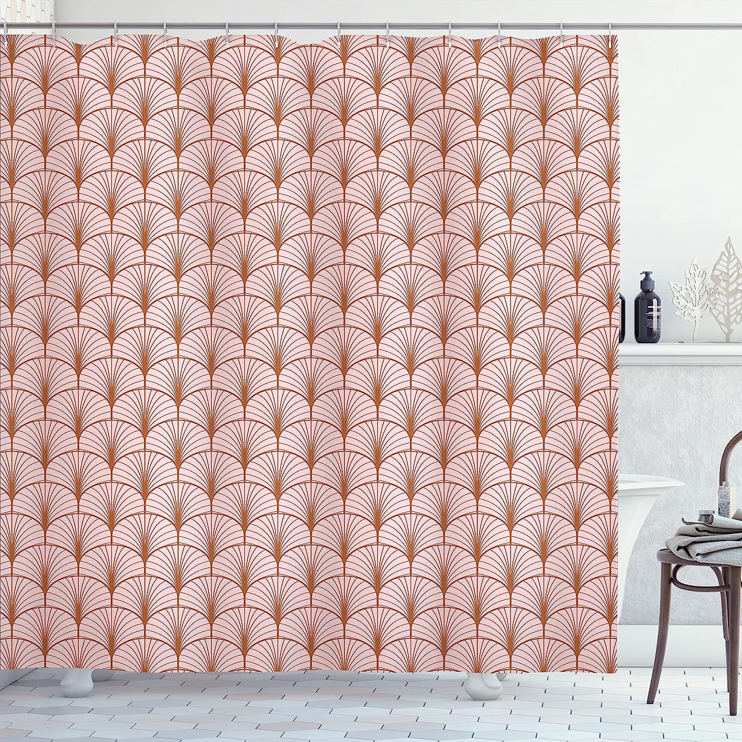 JOOCAR Blush Pink Shower Curtain, Art Deco Style Geometric Vintage ...