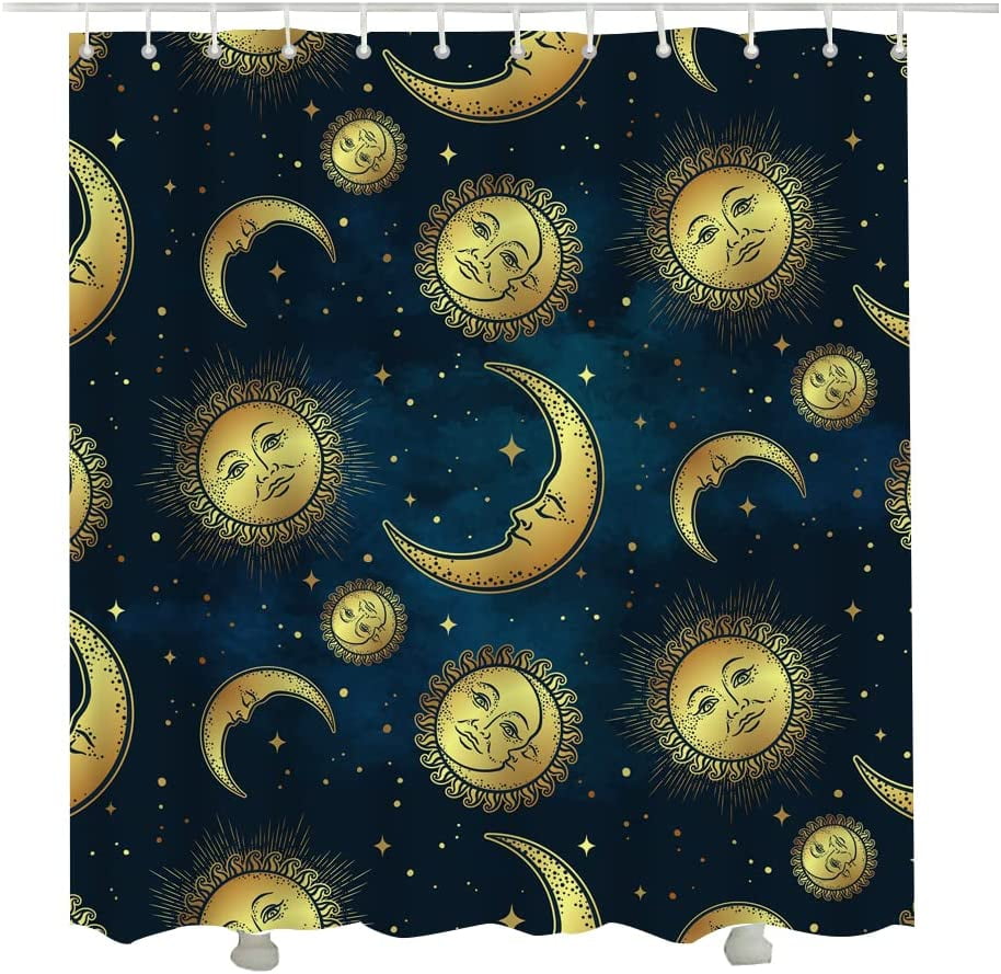 JOOCAR Boho Galaxy 72X72 Inches,Moon Sun Stars Blue Night Sky Gold ...