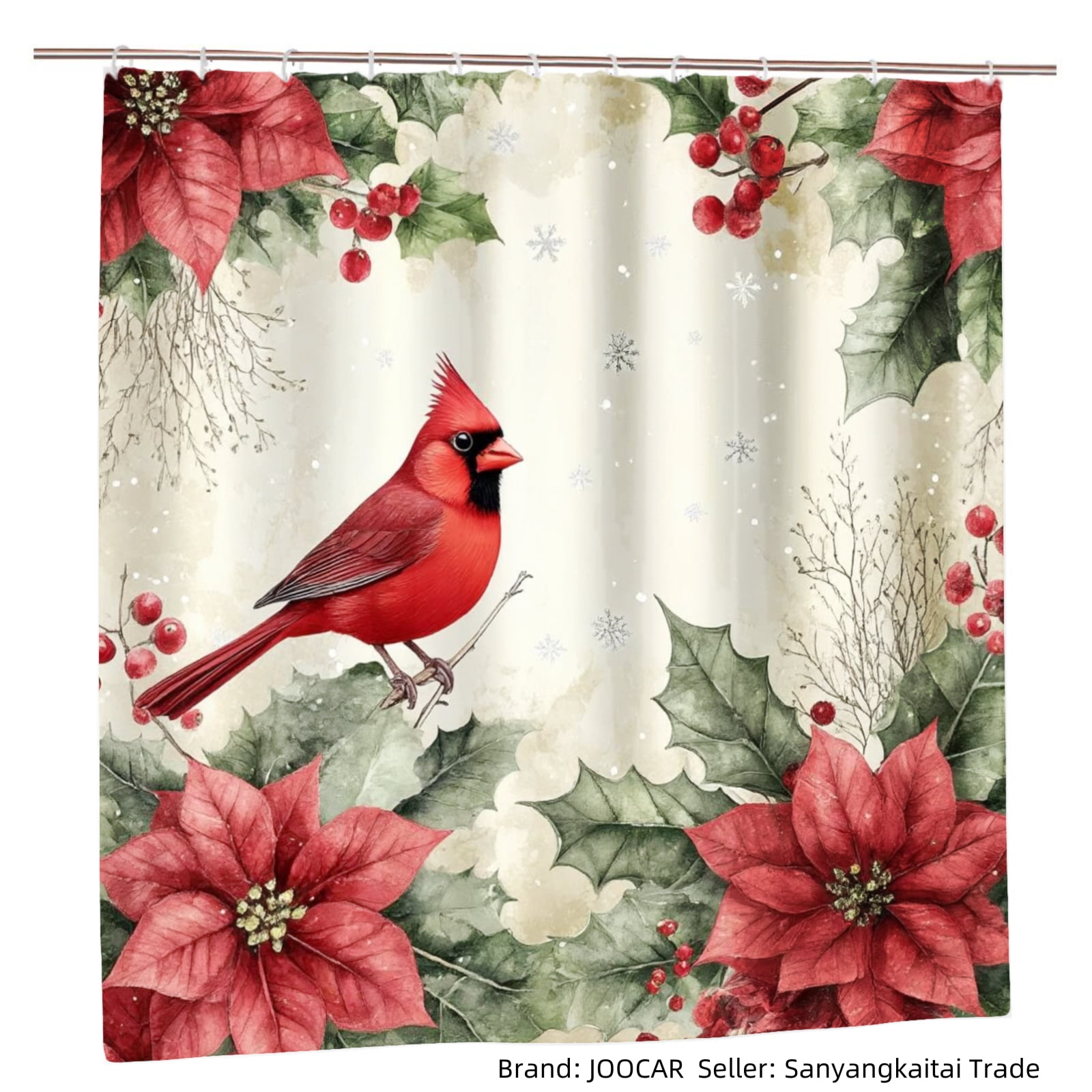 JOOCAR Cardinal Bird Poinsettia Flowers Polyester Shower Curtain for ...