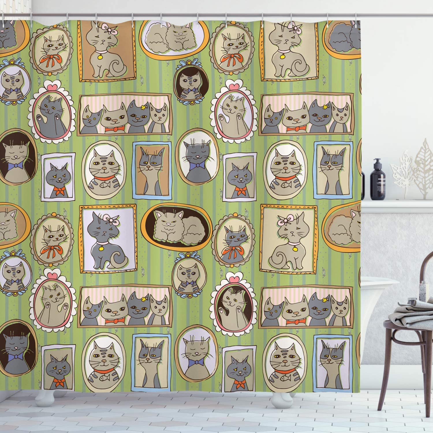 JOOCAR Cat Lover Shower Curtain, Framed Pictures of Cats on The Wall ...