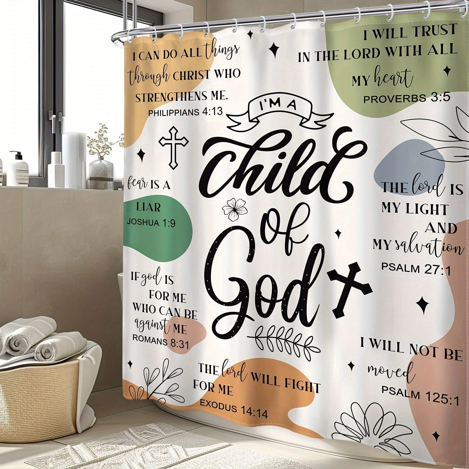 JOOCAR Christian Bible Verses Child of God Shower Curtain with Cross ...