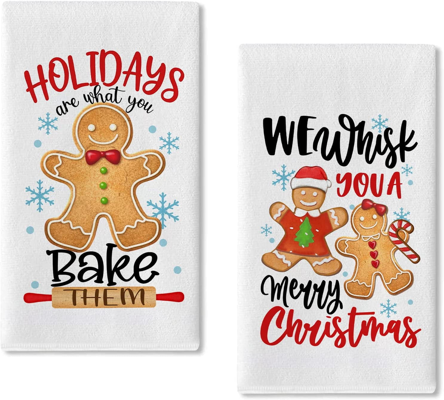 JOOCAR Christmas Kitchen Towels, Cute Gingerbread Man Bow Merry ...