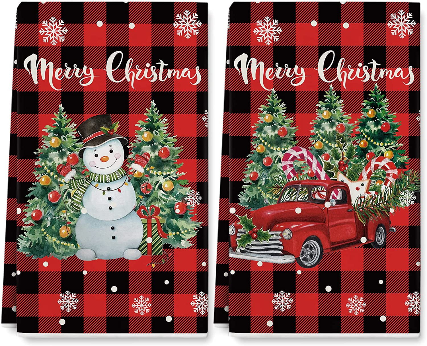 JOOCAR Christmas Red Black Buffalo Plaid Snowman Xmas Trees Polyester ...