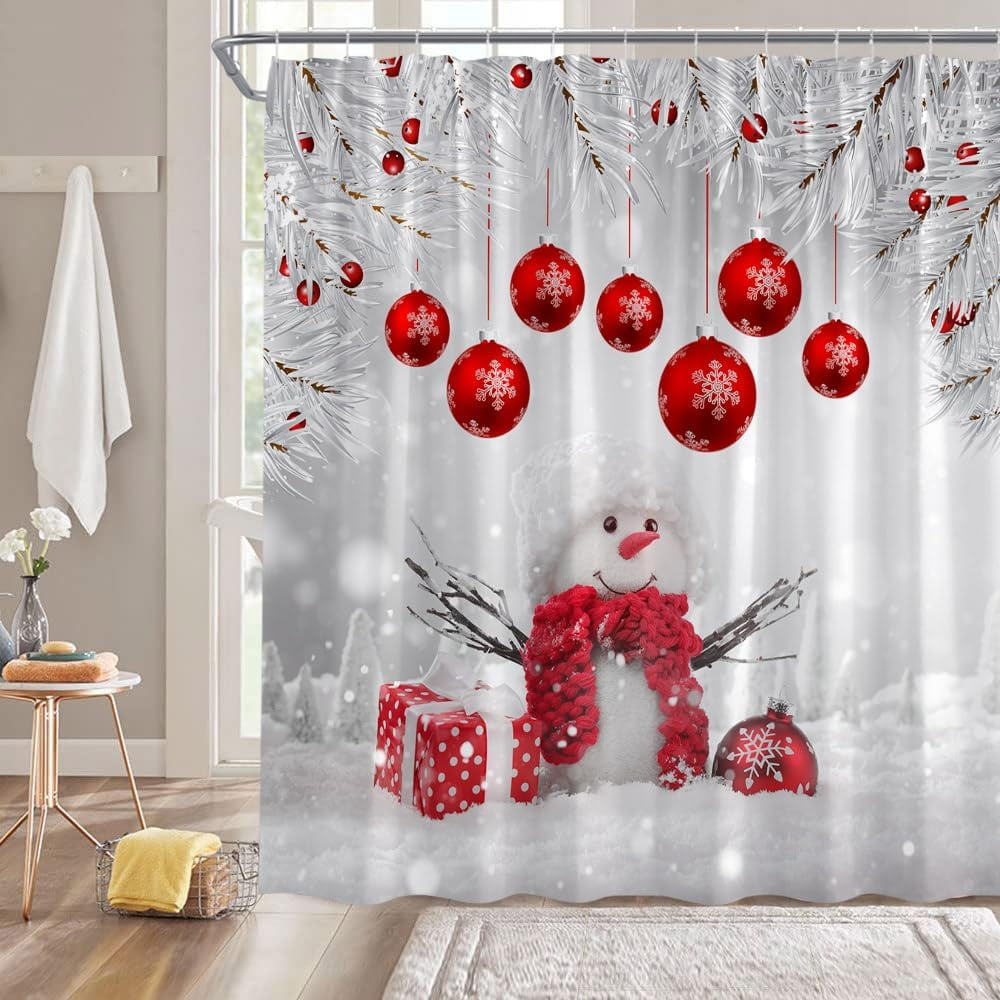 JOOCAR Christmas Snowman Shower Curtain Cute White Snowman Red Xmas ... JOOCAR Christmas Snowman Shower Curtain Cute White Snowman Red Xmas ...