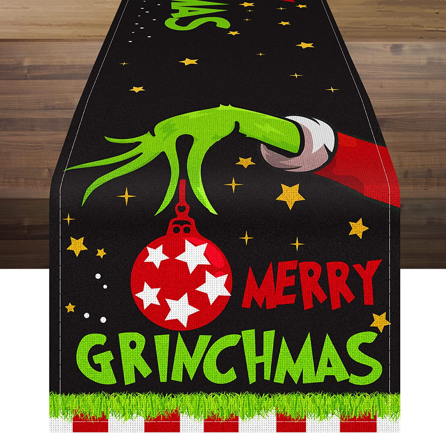 JOOCAR Christmas Table Runner, Black Green Grinch Christmas Table ...