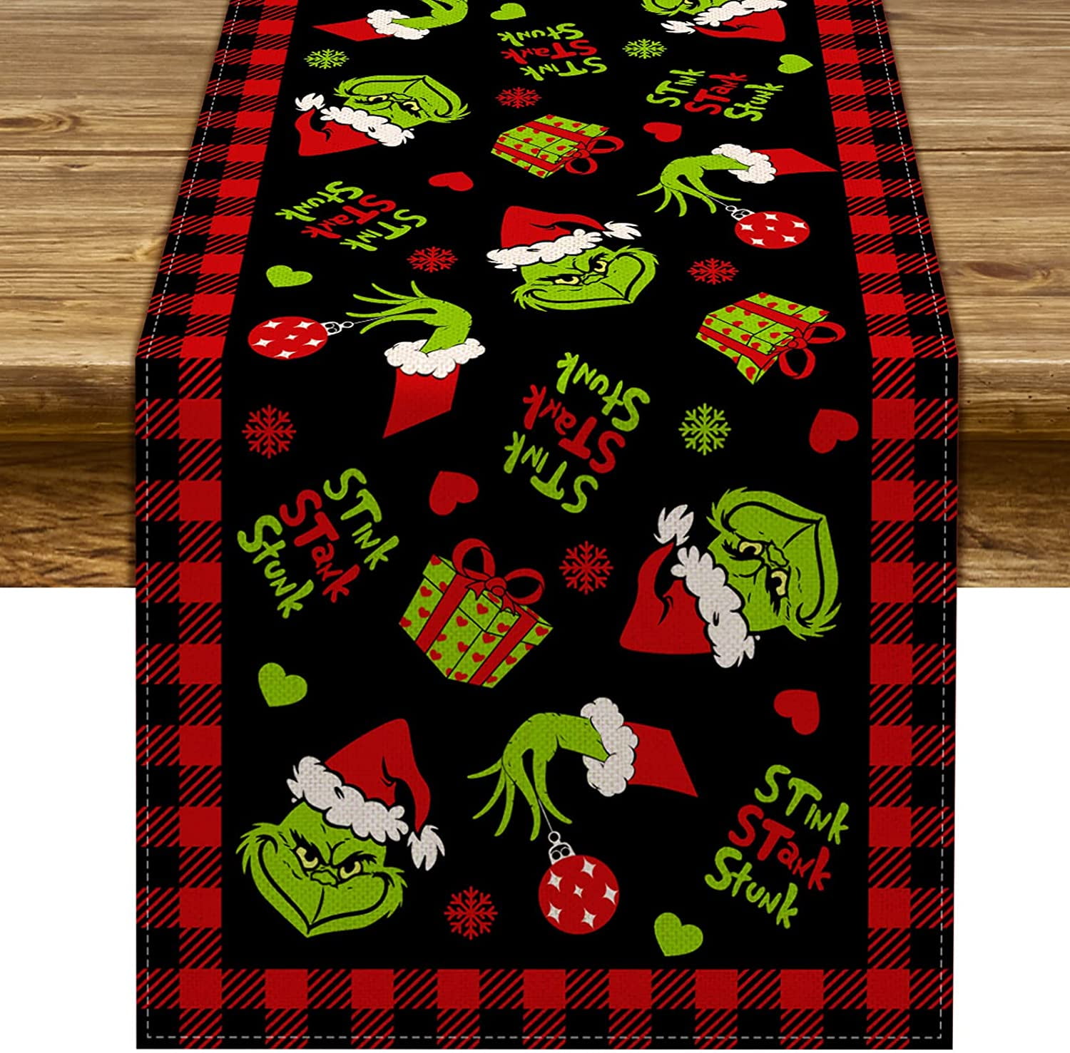 JOOCAR Christmas Table Runner, Red Black Buffalo Plaid Green Christmas ...