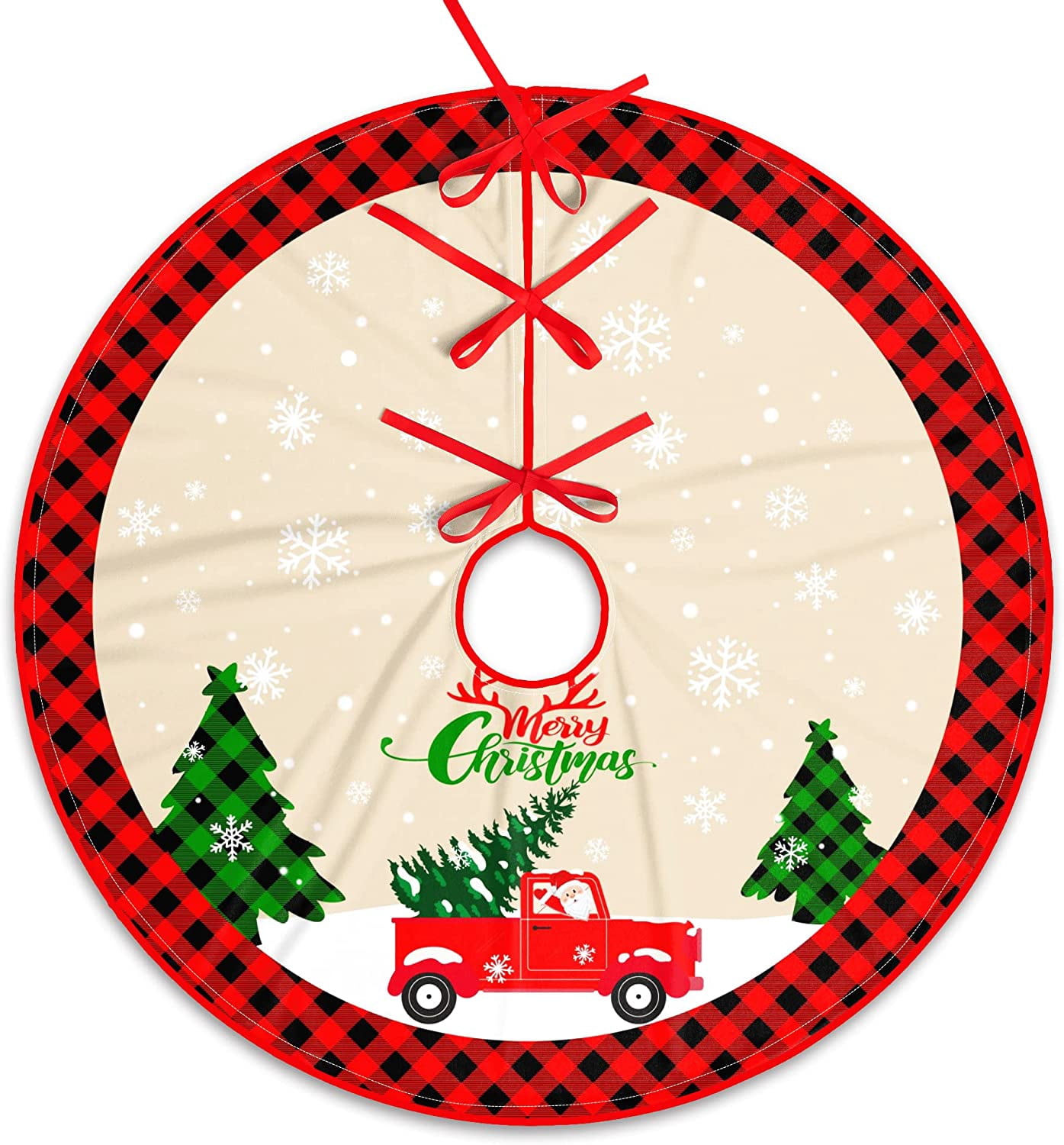 JOOCAR Christmas Tree Skirt, 48 Inch Red Black Buffalo Plaid Santa Red ...
