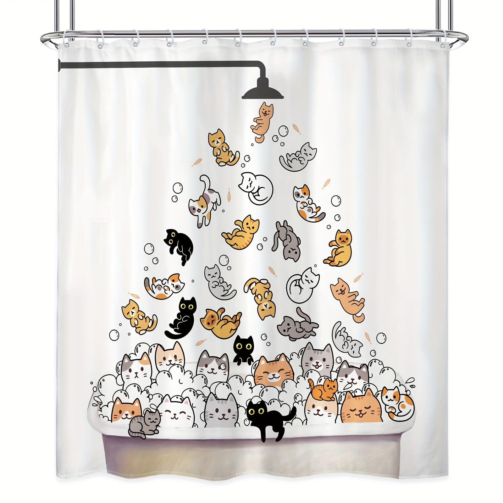 JOOCAR Cute Cats Shower Curtain with Christmas Tree Design for Home ...