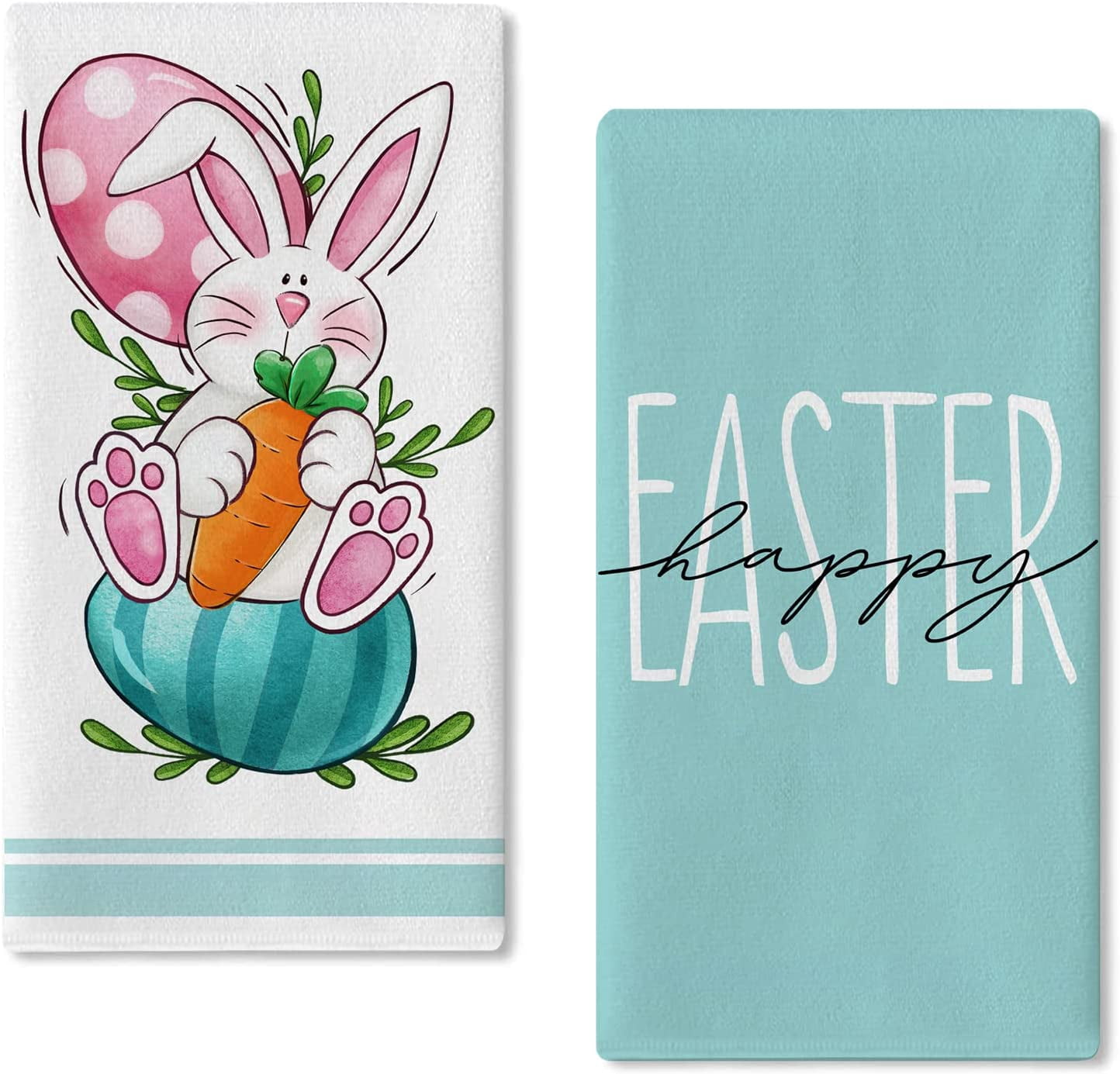 JOOCAR Easter Dish Hand Cloths, Spring Decorations, Teal Bunny Eggs ...