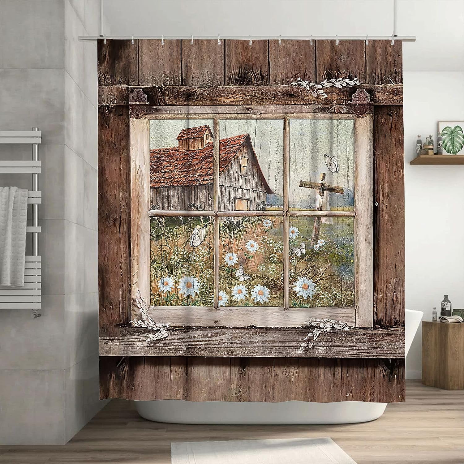 JOOCAR Farm Barn Shower Curtain Farmhouse Rustic Country Bathroom ...