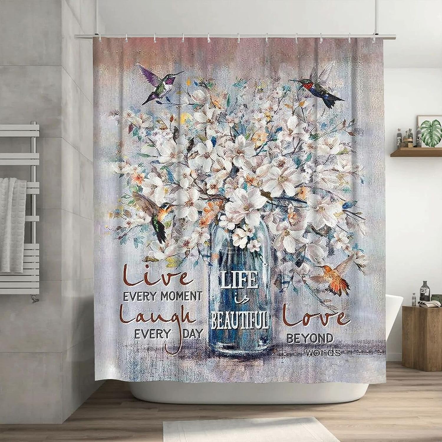 Joocar Flower Hummingbird Shower Curtain Rustic Floral Shower Curtains