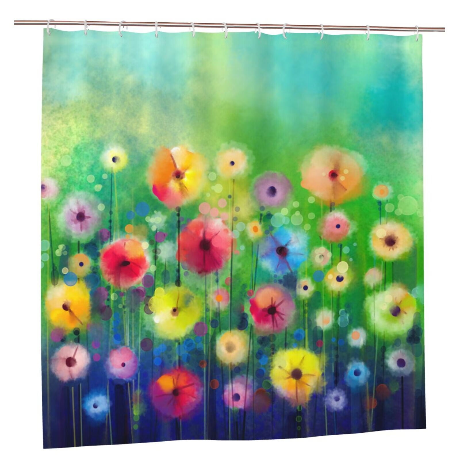 JOOCAR Flower Shower Curtain, Blossoming Watercolor Flowers Composition ...