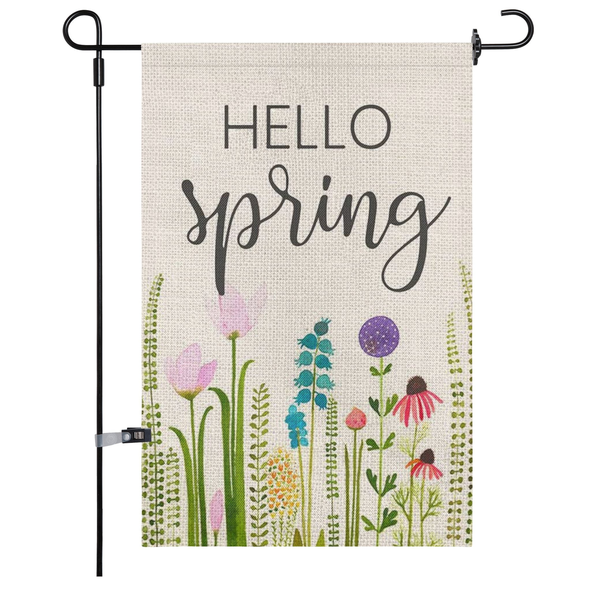 JOOCAR Garden Flags, Hello Spring Flowers 12x18 Inches Reversible ...