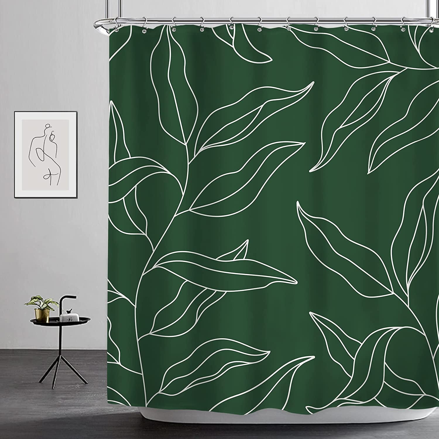 Joocar Green Plant Shower Curtain 72x72 Inch Abstract Boho Spring
