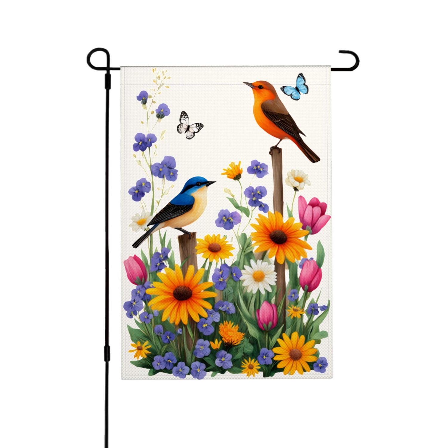 JOOCAR Linen Garden Flag with Birds and Flowers for Spring Summer Home ...