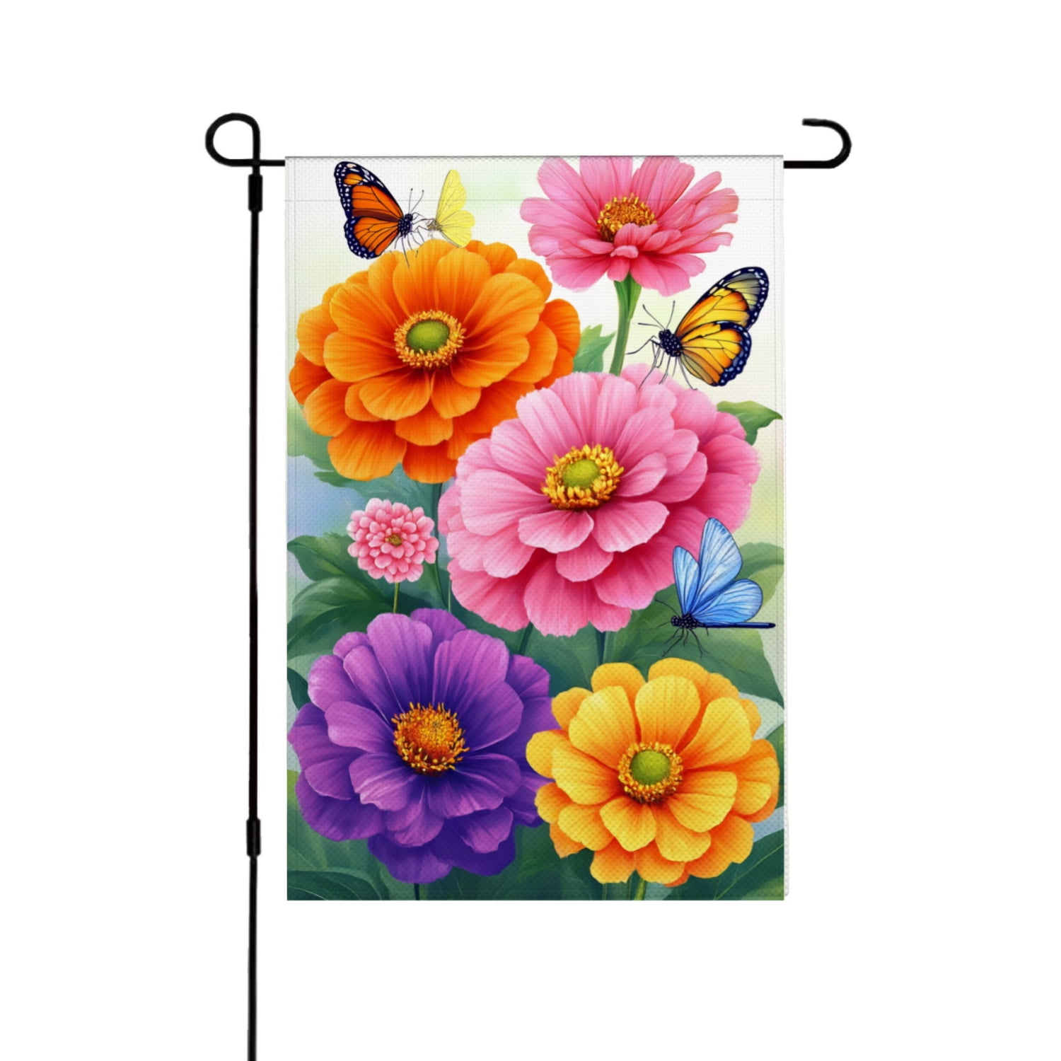 JOOCAR Linen Garden Flag with Colorful Flowers and Butterflies for ...