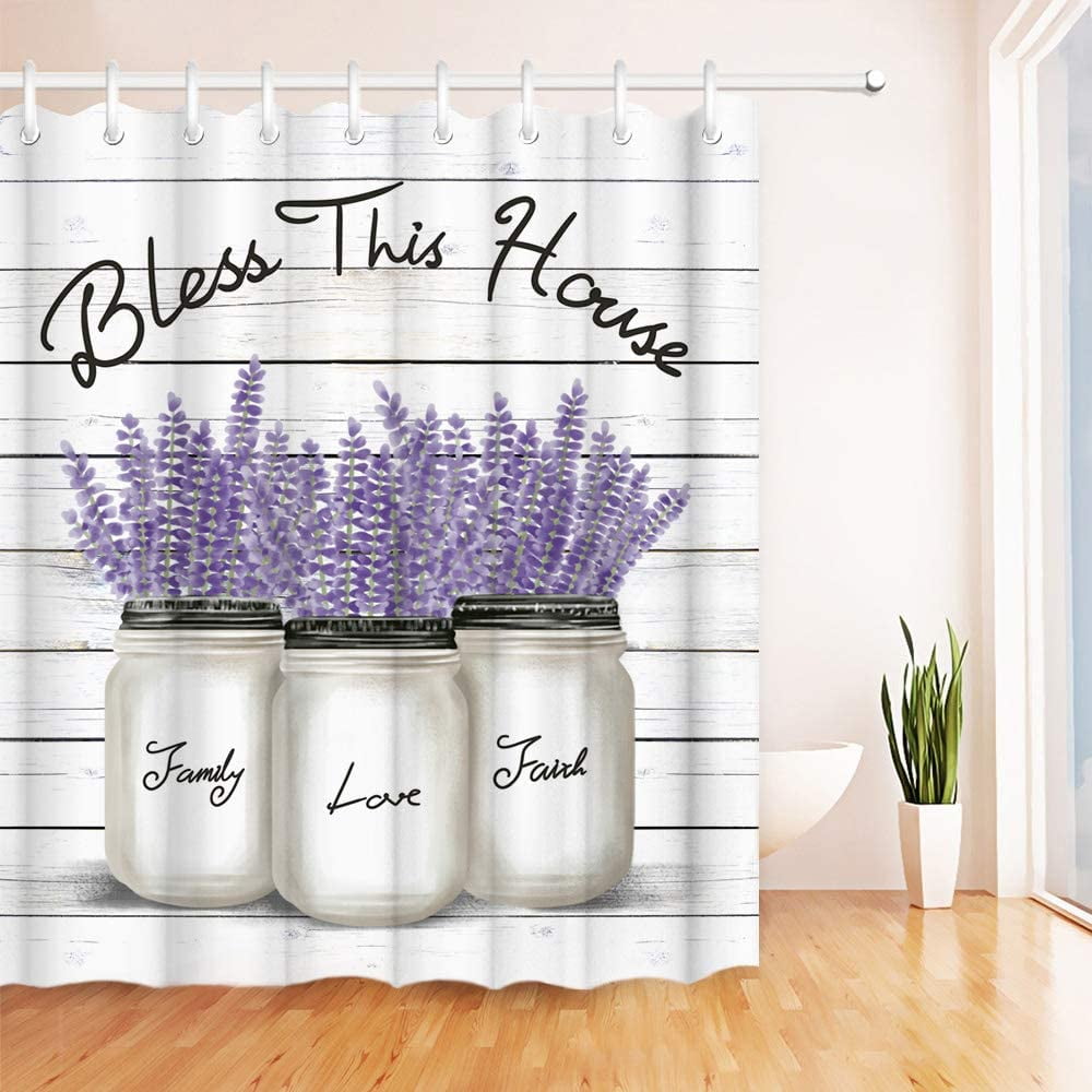JOOCAR Modern Farmhouse Shower Curtain Lavender Purple Spring Flower ...
