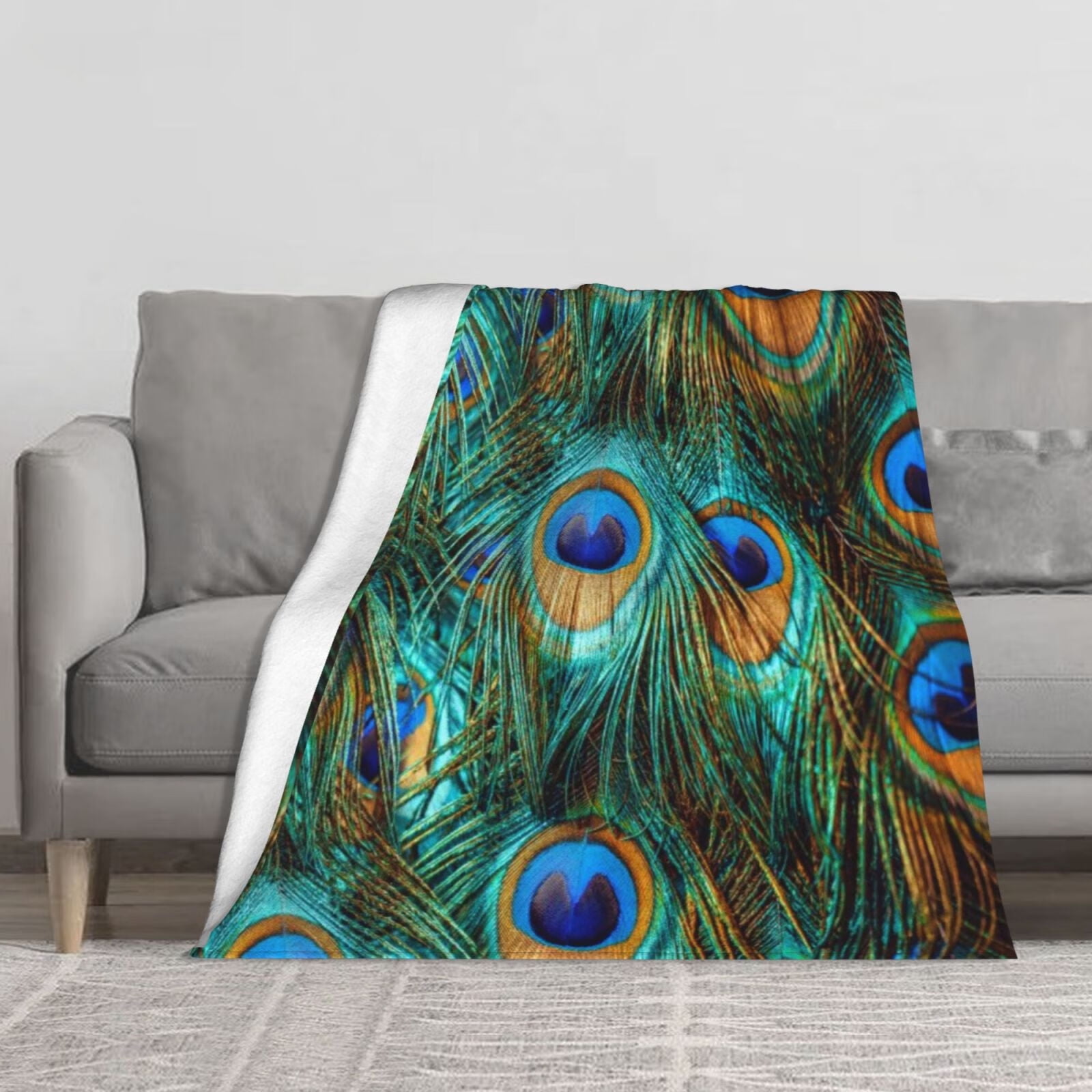 JOOCAR Peacock Feathers Colorful Throw Blanket Soft Cozy Print Blanket ...