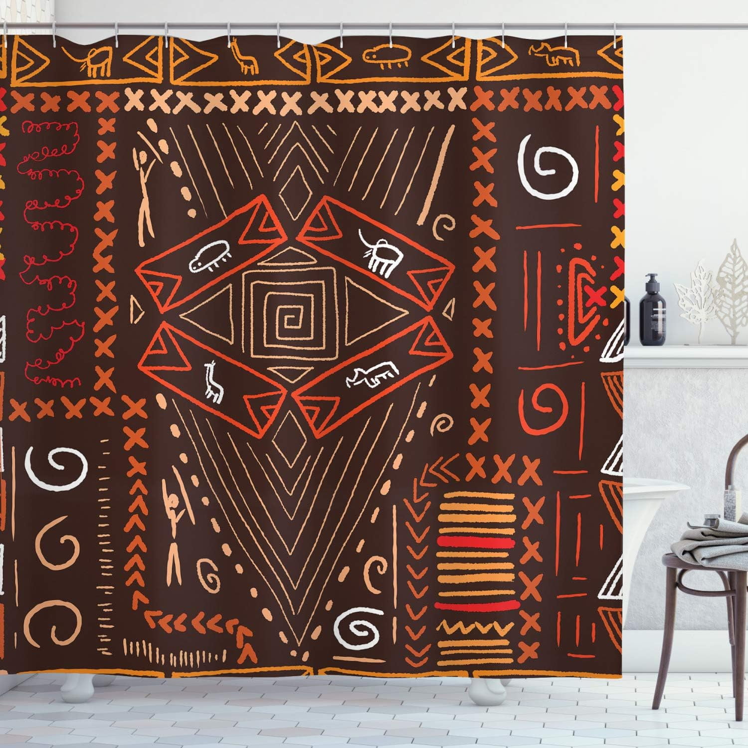 JOOCAR Prehistoric Shower Curtain, Aboriginal Style Patterns Tribal ...