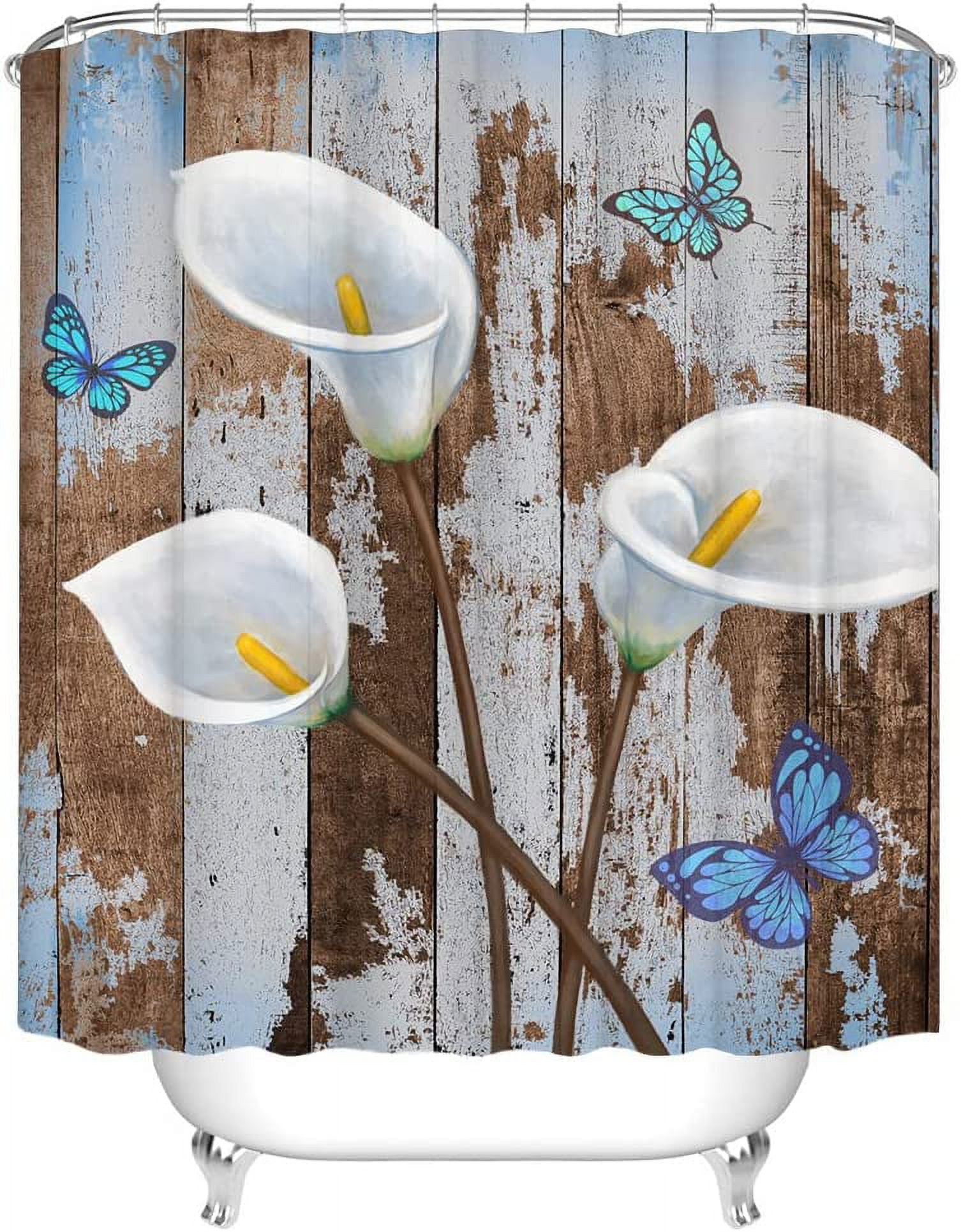 JOOCAR Rustic Flower Shower Curtains Set Calla Lily White Floral for ...