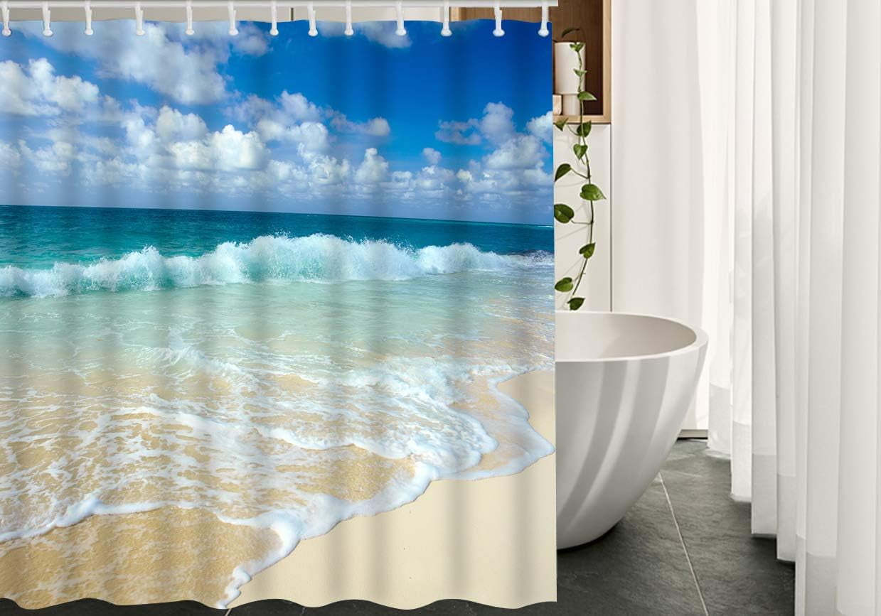 JOOCAR Seascape Shower Curtain with Hooks Ocean Beach Clouds Coast Sky ...