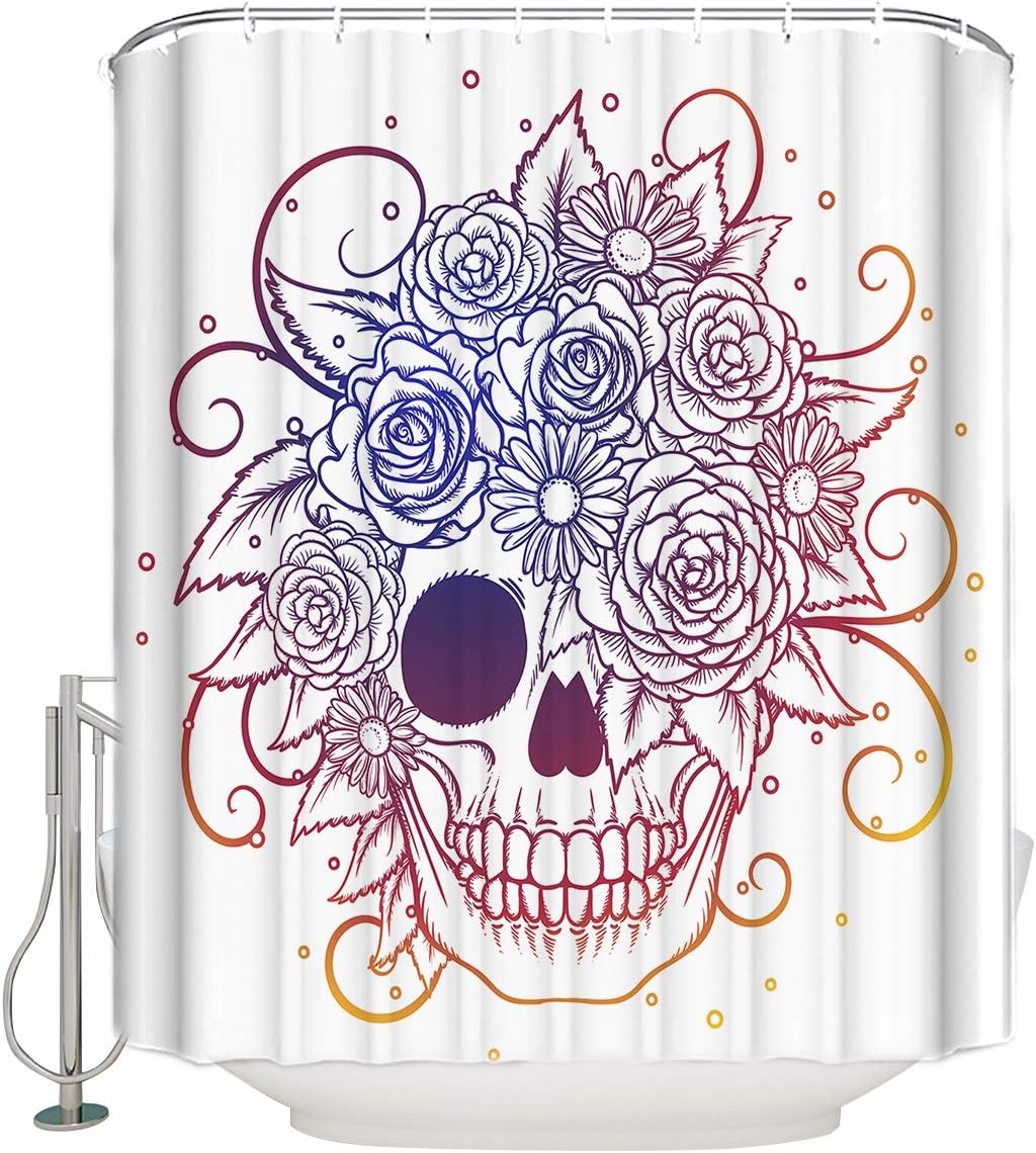 JOOCAR Shower Curtain, Rose and Skull Shower Curtain, Shower Curtain ...
