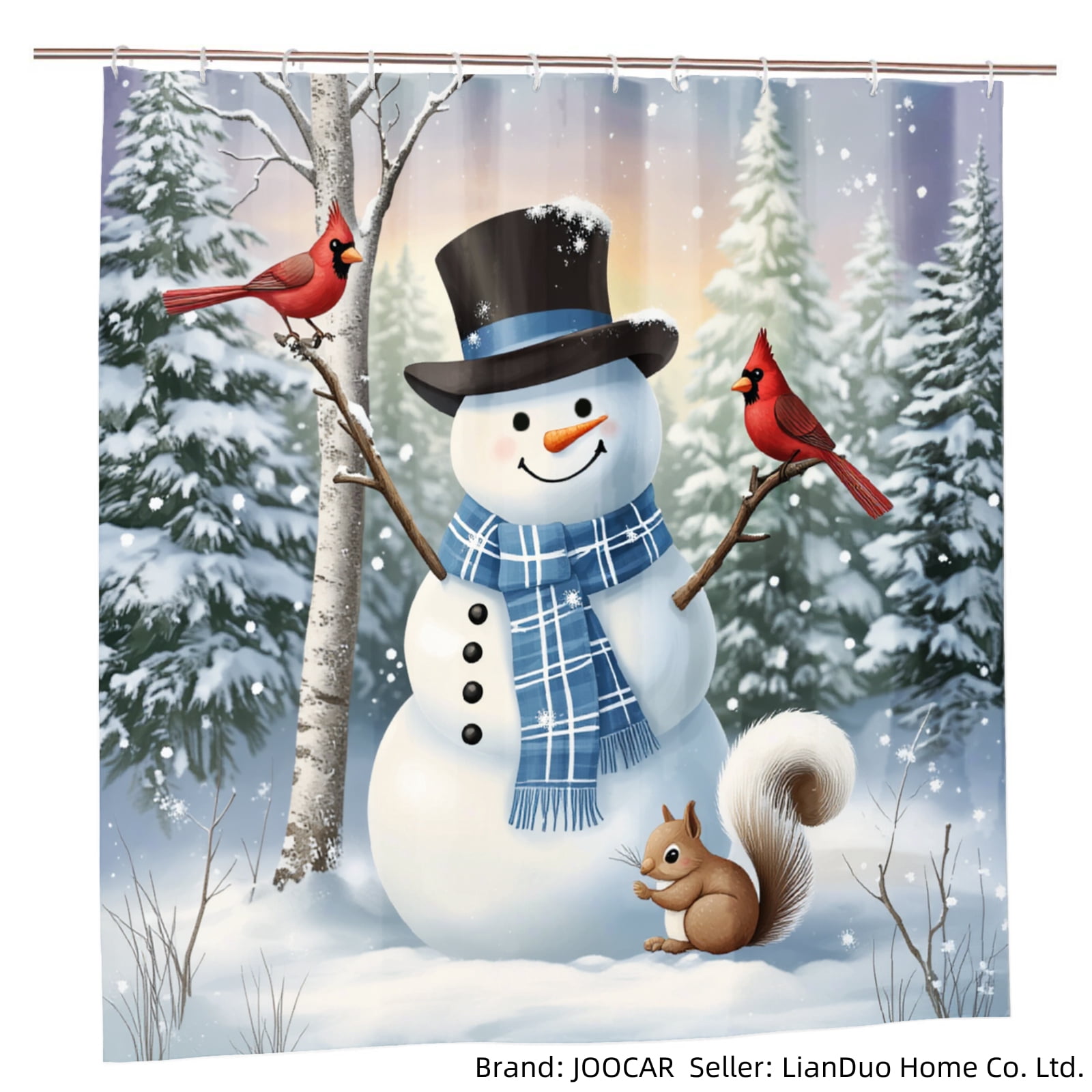 JOOCAR Snowman with Cardinals and Squirrel Winter Scene Polyester ...