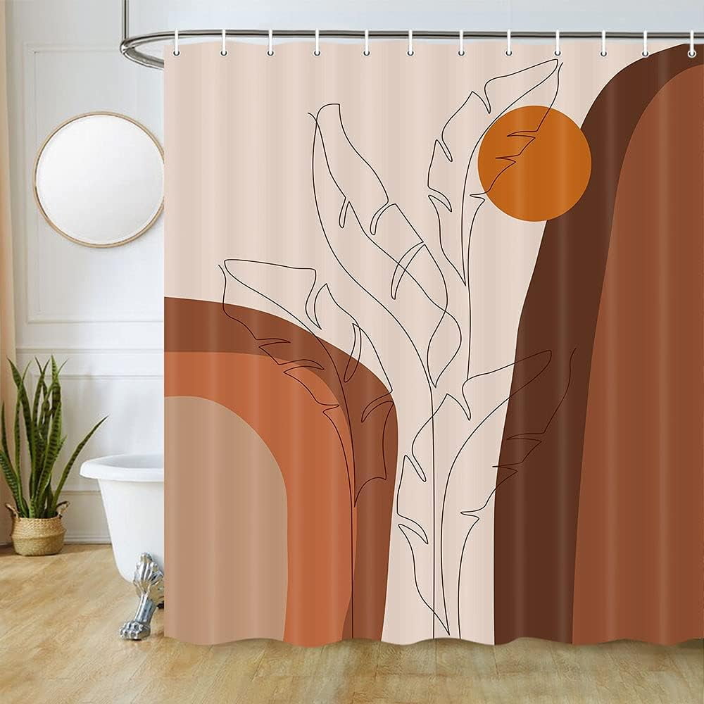 Joocar Terracotta Fabric Shower Curtain Boho Abstract Sun Rainbow