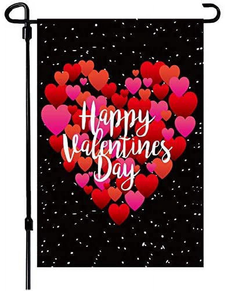JOOCAR Valentine's Day Garden Flags, Black and White Spots Pink Love ...