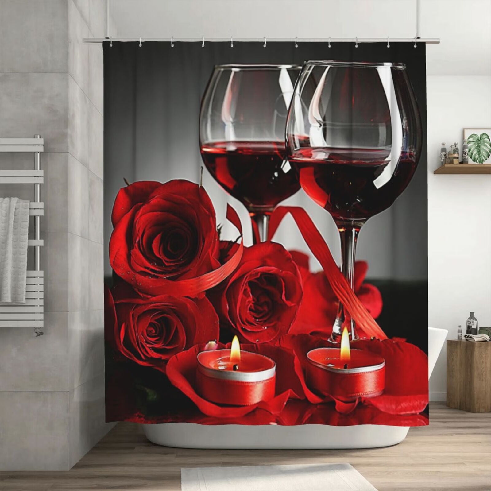JOOCAR Valentine's Day Shower Curtain, Romantic Red Rose Shower Curtain ...