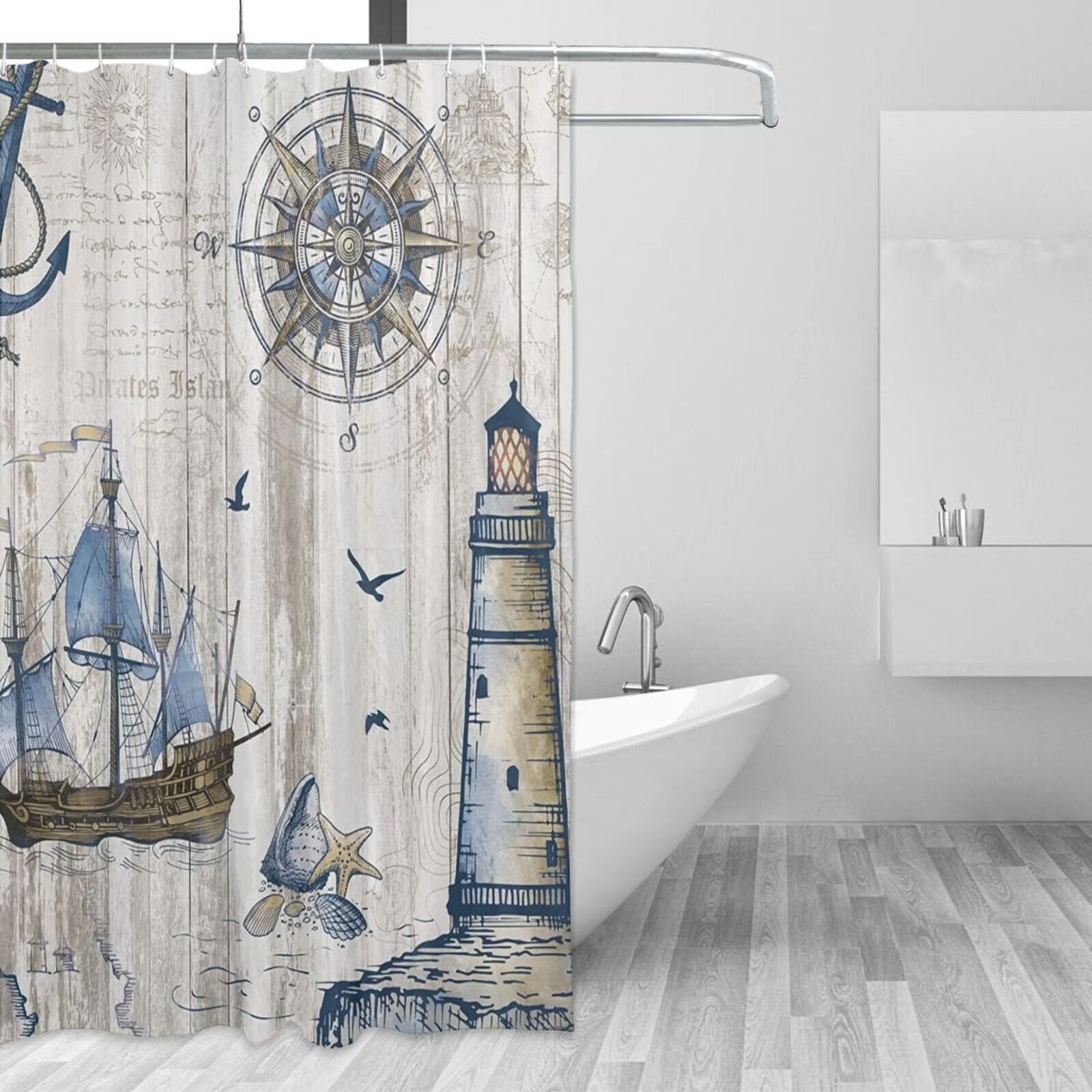 JOOCAR Vintage Nautical Sailboat Compass Anchor Lighthouse Polyester ...