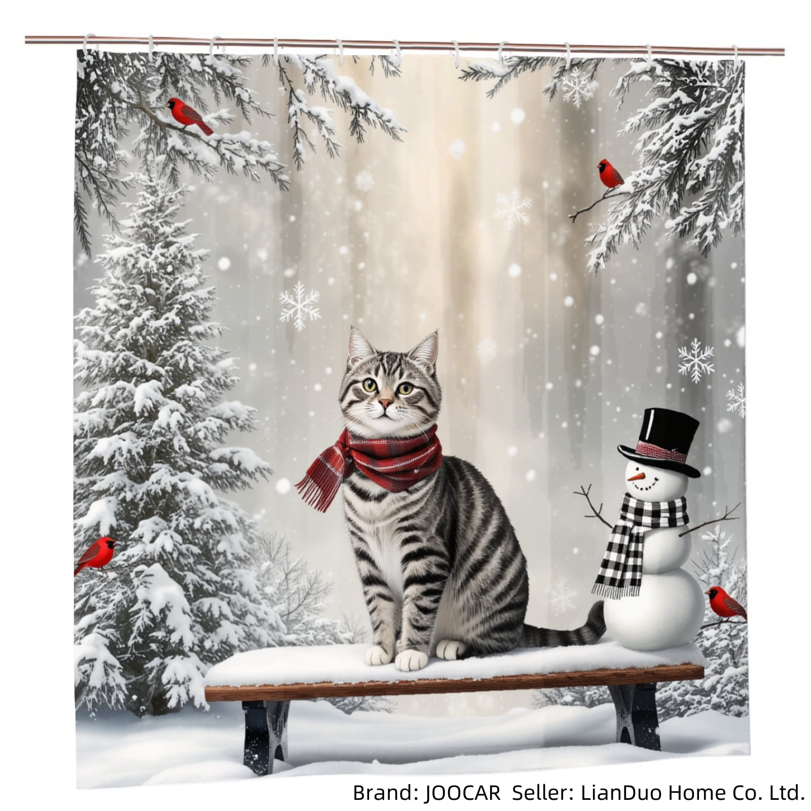 JOOCAR Winter Cat and Snowman Polyester Shower Curtain for Home ...